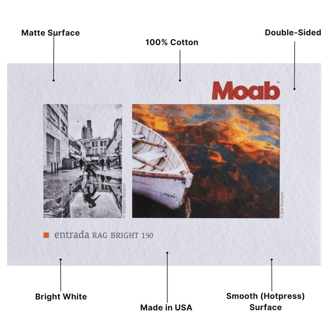 Moab Entrada Rag Fine Art, 2-Side Bright White Matte Inkjet Paper, 15.5 mil, 190gsm, 24"x66' Roll