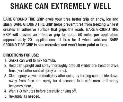Bare Ground BGTG-1 Tire Grip Spray Can Environmentally Friendly Non-Slip Tire Adhesive