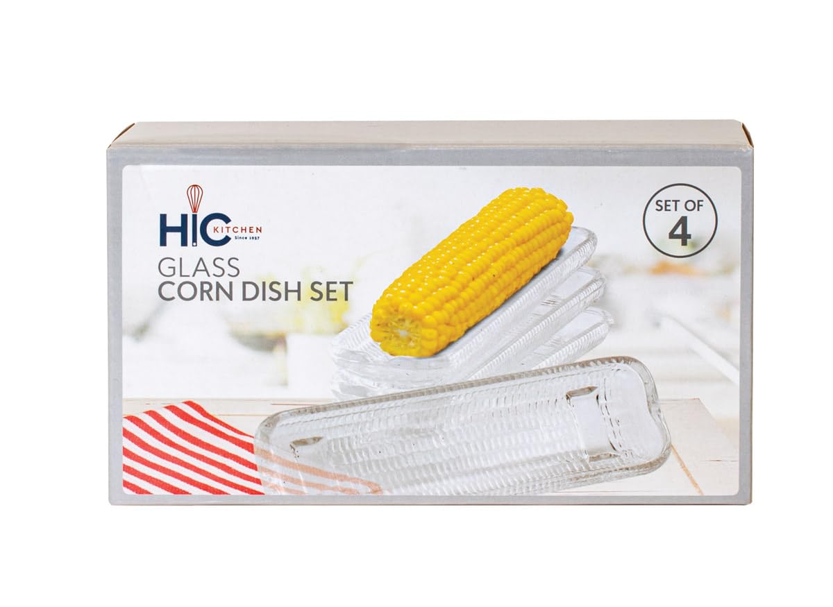 HIC Harold Import Co. HIC Corn Dishes, Glass, Set of 4, 8.5-Inches Clear