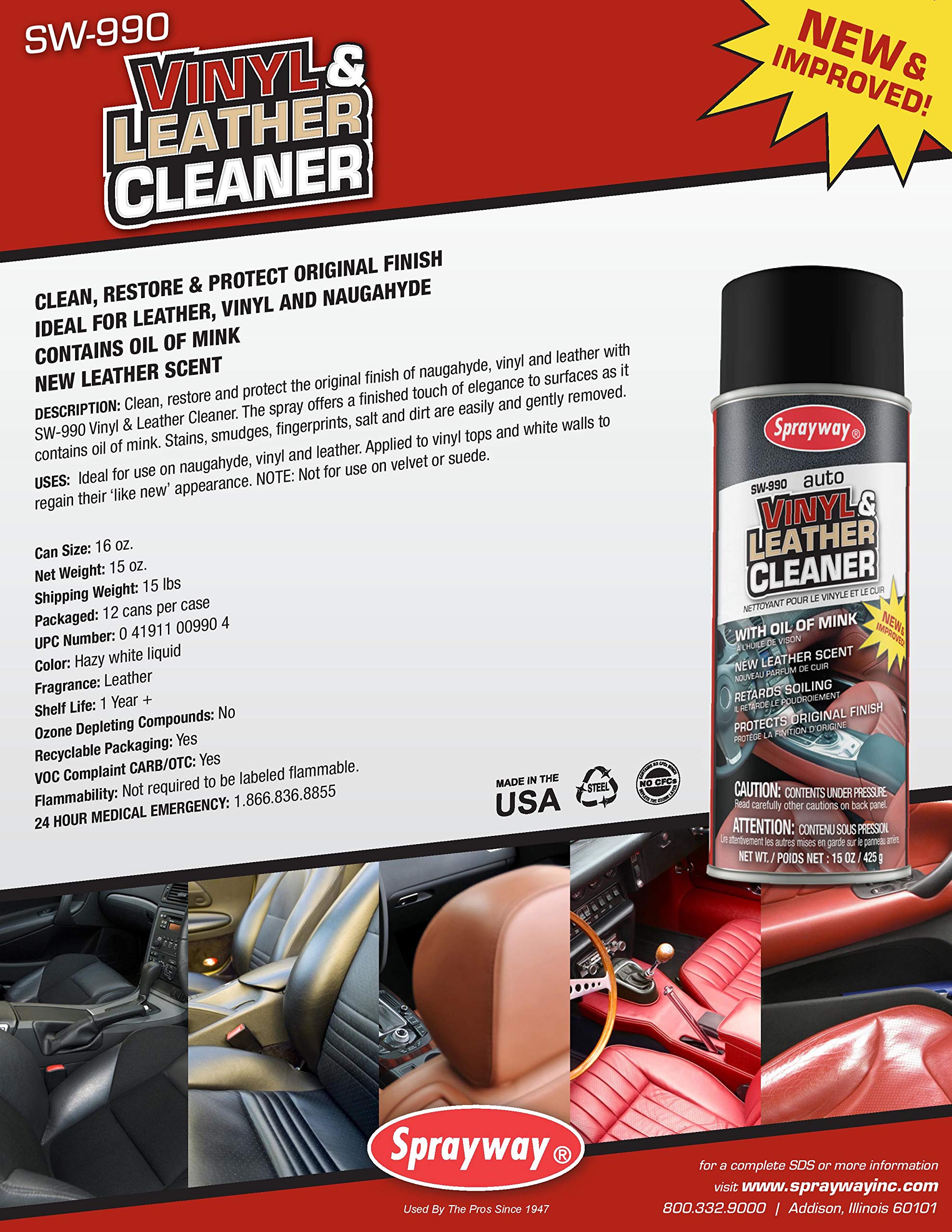 Sprayway Vinyl & Leather Cleaner, 15 oz. can, 1 Count