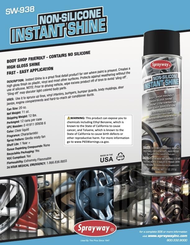 Sprayway SW938 Auto Care Non-Silicone Instant Shine, 11 oz