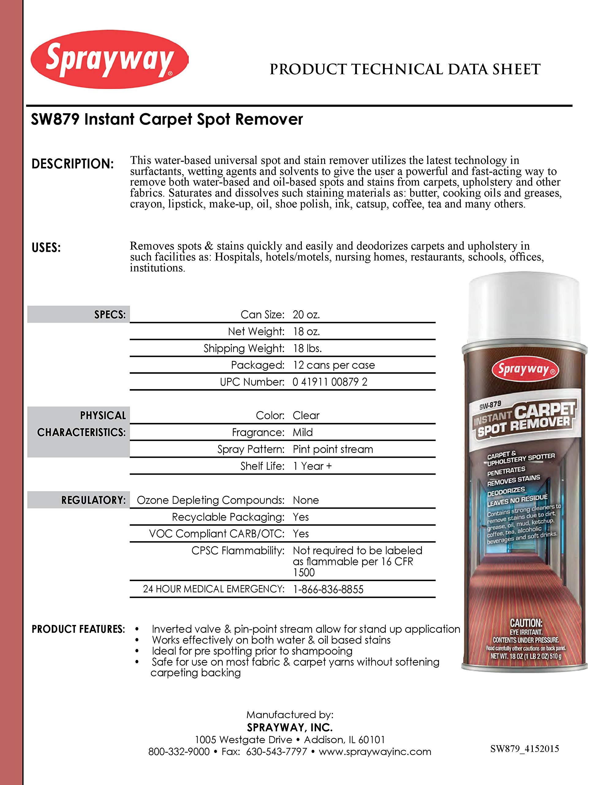 Sprayway SW879 Instant Carpet Spot Remover, 18 oz