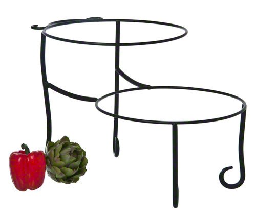 American Metalcraft TLSP1219 Wrought Iron Pizza Stand with Curled Feet, Two-Tier, 12" H x 19" W, Black