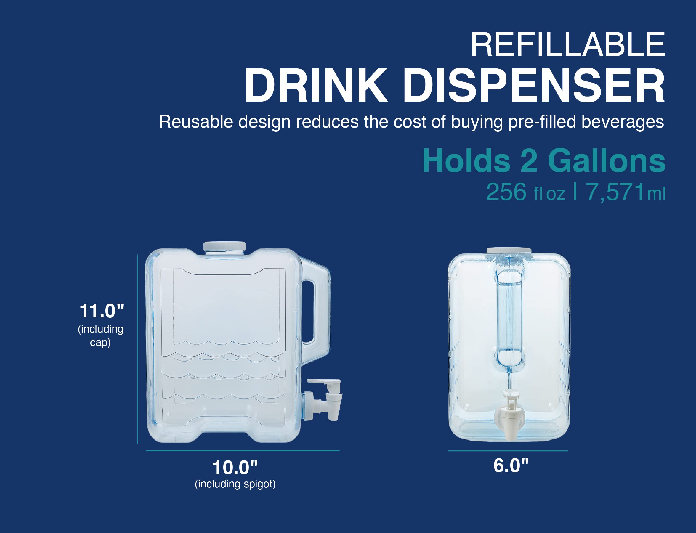 Arrow 2 Gallon Drink Dispenser for Fridge - Plastic Beverage Dispenser with Spigot for Easy Dispensing - Made in the USA, BPA Free Plastic - Convenient Handle, Easy-Pour Spout