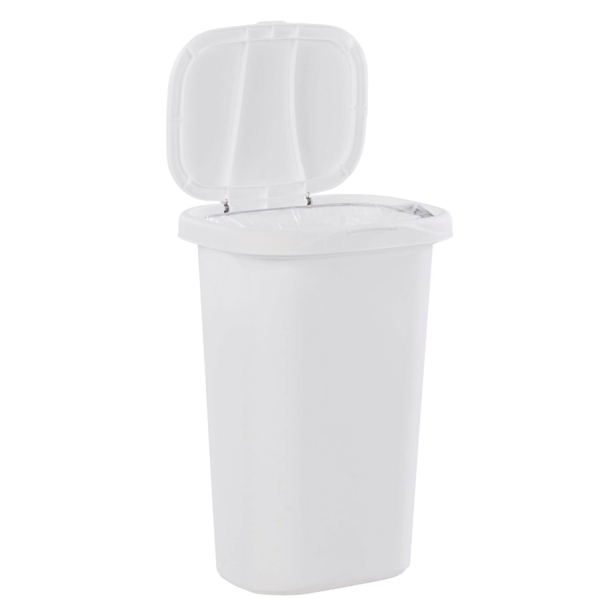 Rubbermaid Spring Top Kitchen Bathroom Trash Can with Lid, 13-Gallon, White, Plastic Garbage Bin/Wastebasket for Home/Kitchen/Bathroom/Garage