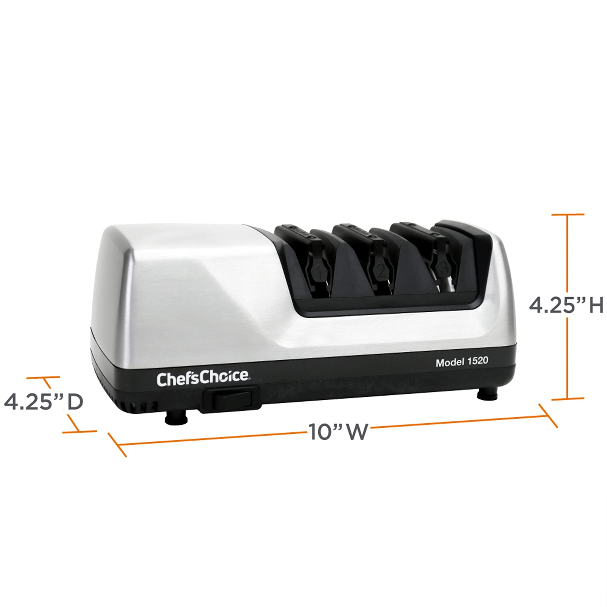 Chef'sChoice Hone Electric Knife Sharpener for 15 and 20-Degree Knives 100% Diamond Abrasive Stropping Precision Guides for Straight and Serrated Edges, 3-Stage, Gray