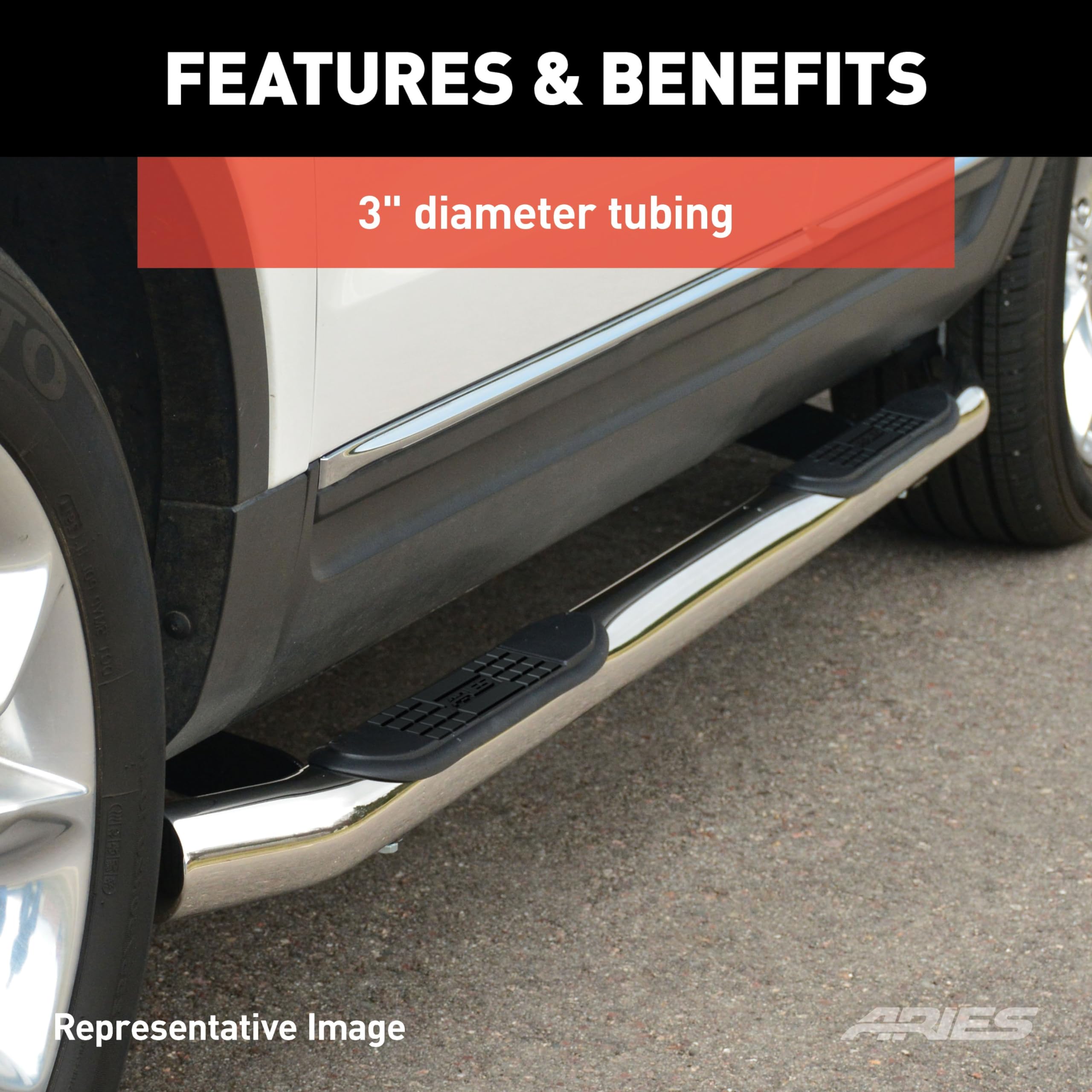 ARIES 203016-2 3-Inch Round Polished Stainless Steel Nerf Bars, No-Drill, Select Ford F-150