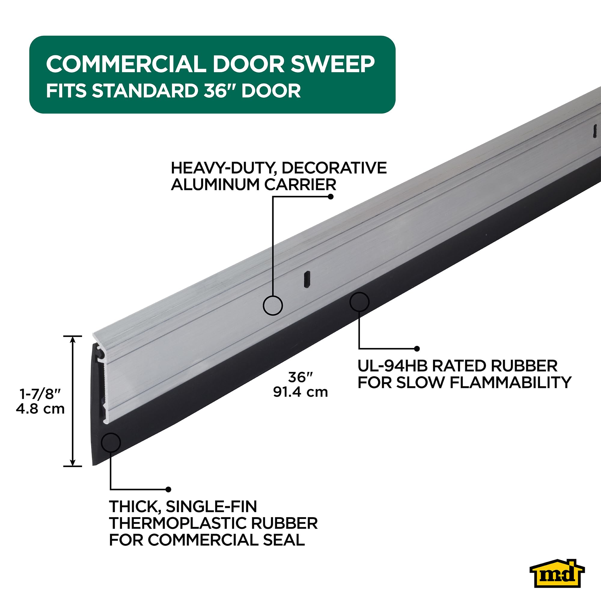 M-D Building Products 68247 1-1/4-Inch EPDM 36-Inch DB006 Commercial Grade Door Sweep, Mill, Silver