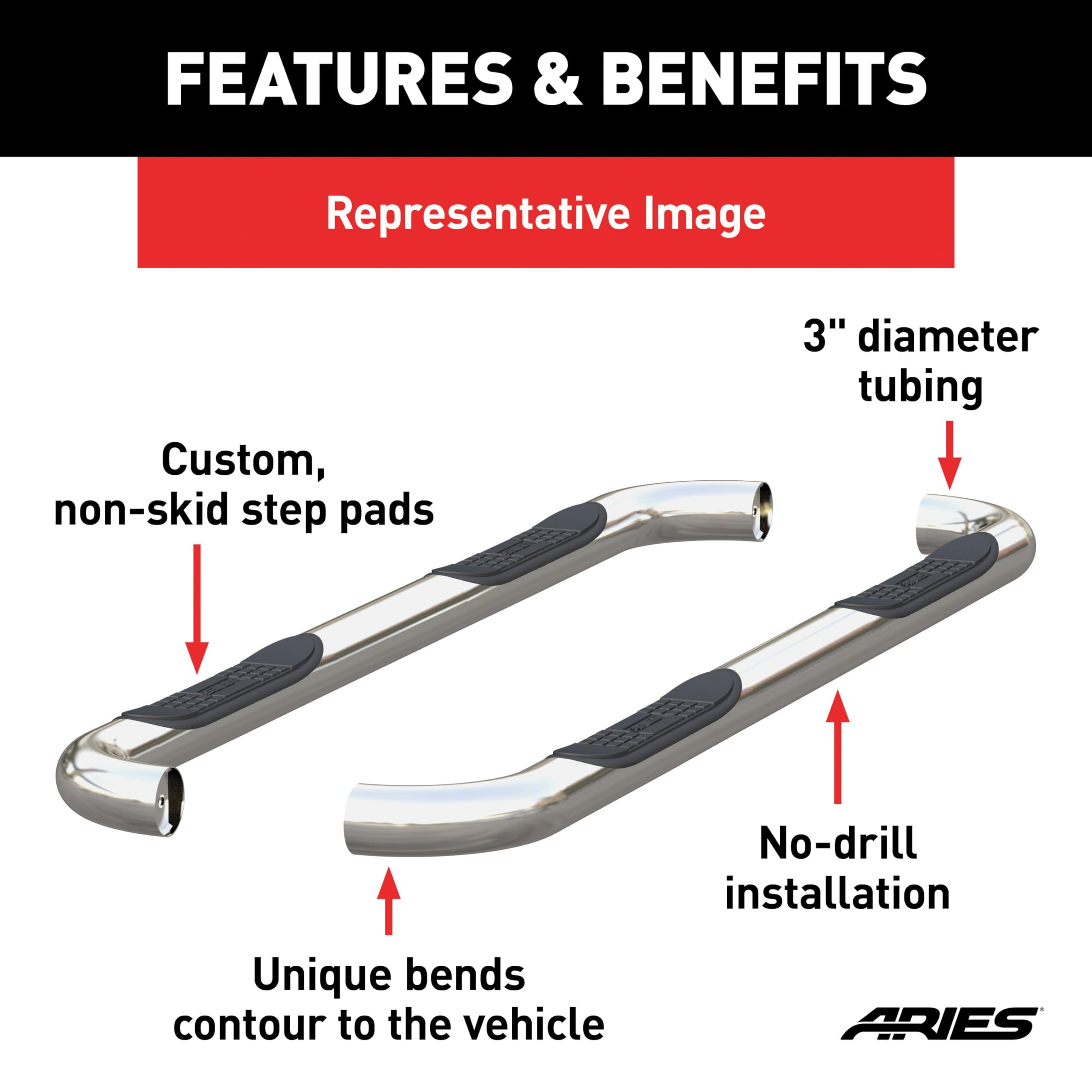 ARIES 204075-2 3-Inch Round Polished Stainless Steel Nerf Bars, No-Drill, Select Hummer H2
