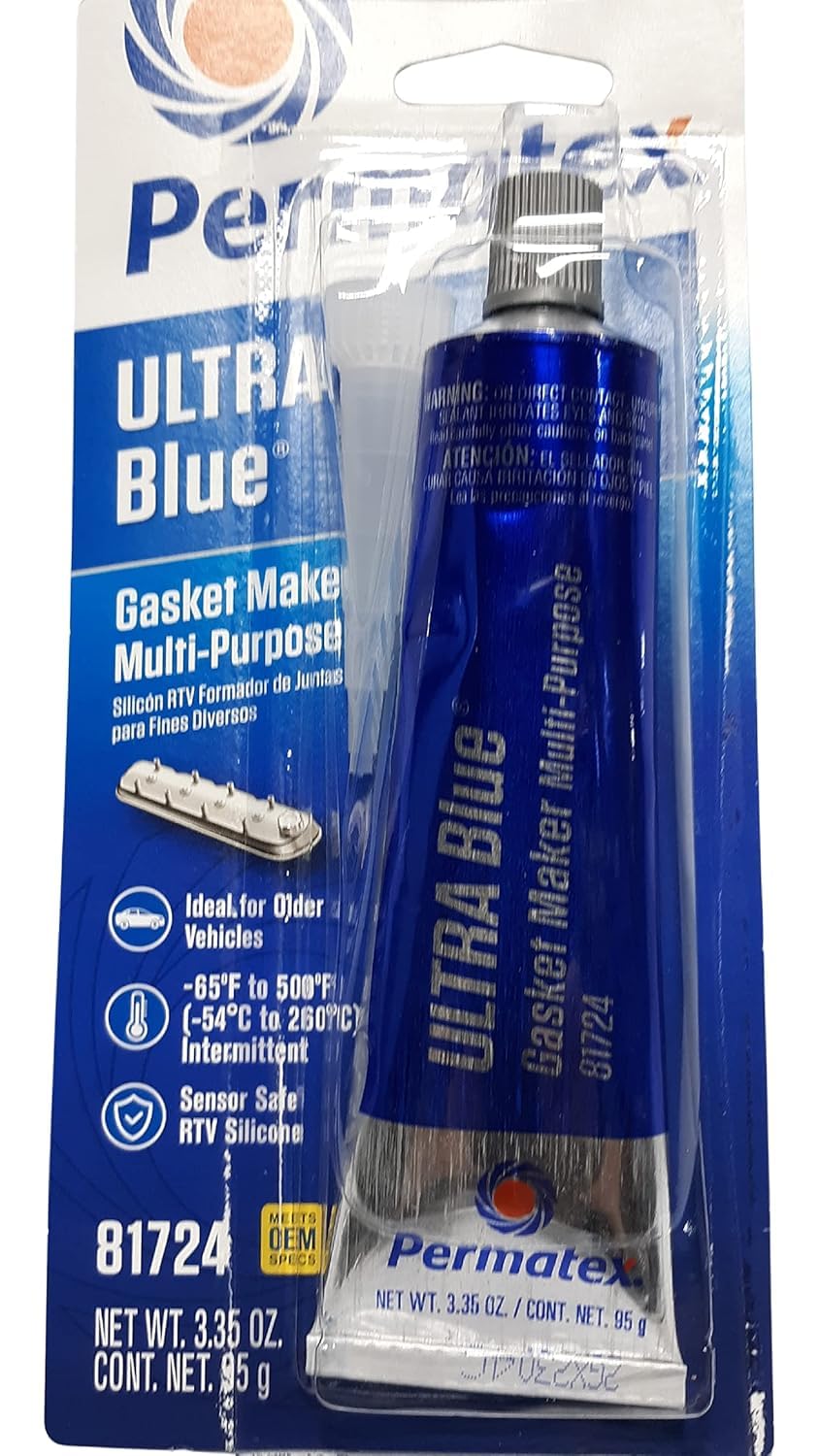 Permatex 81724 Ultra Blue Multipurpose RTV Silicone Gasket Maker - 3.35 oz Tube (77B) (1)