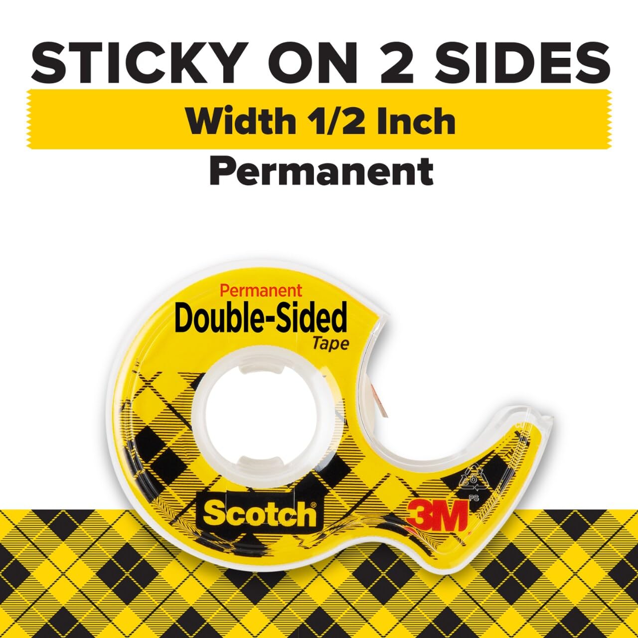 Scotch Double Sided Tape, Permanent, 1/2 in x 400 in, 2 Dispensers/Pack (137DM-2)