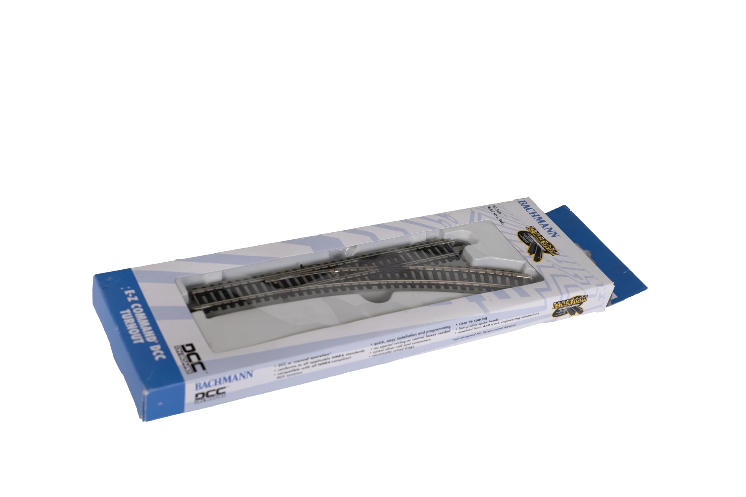 Bachmann Trains - E-Z COMMAND DCC EQUIPPED TURNOUT – RIGHT - NICKEL SILVER E-Z TRACK With Grey Roadbed - HO Scale Medium