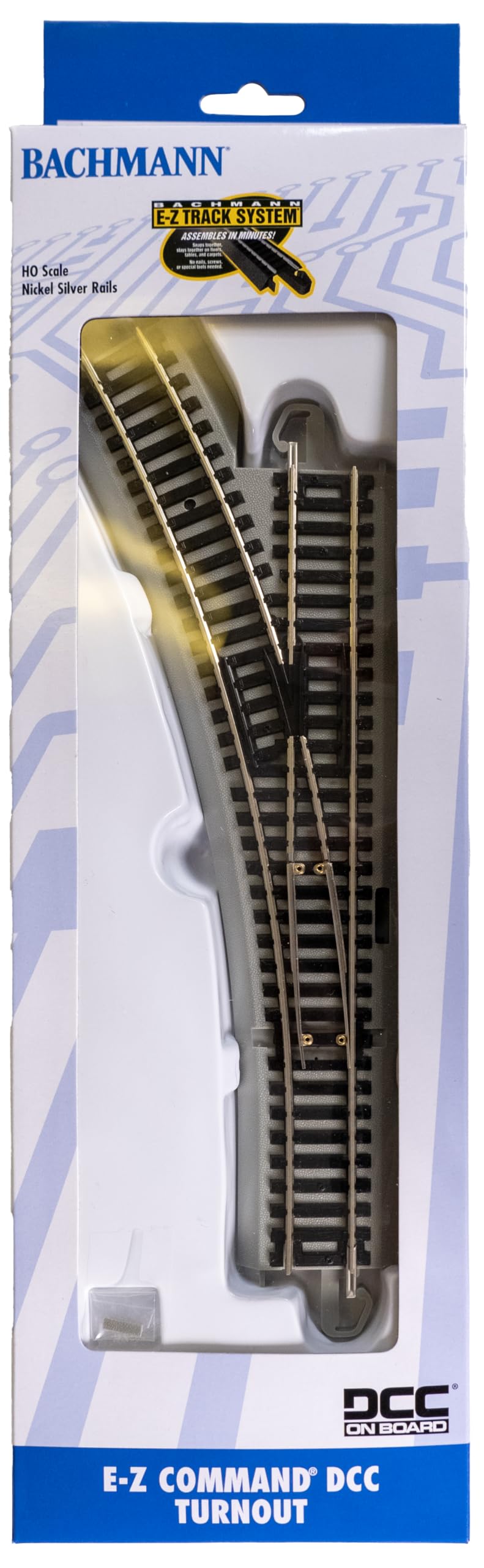 Bachmann Trains - E-Z COMMAND DCC EQUIPPED TURNOUT – LEFT - NICKEL SILVER E-Z TRACK With Grey Roadbed - HO Scale