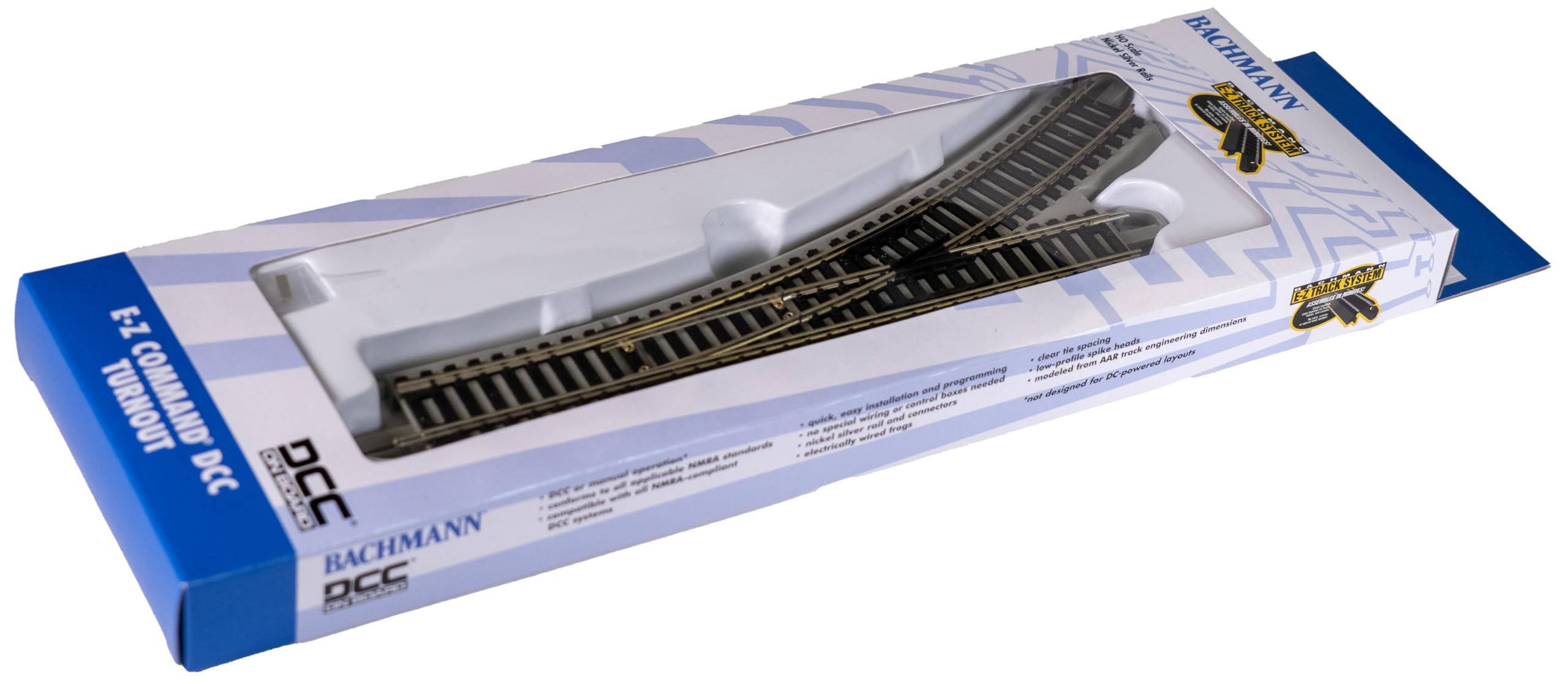 Bachmann Trains - E-Z COMMAND DCC EQUIPPED TURNOUT – LEFT - NICKEL SILVER E-Z TRACK With Grey Roadbed - HO Scale