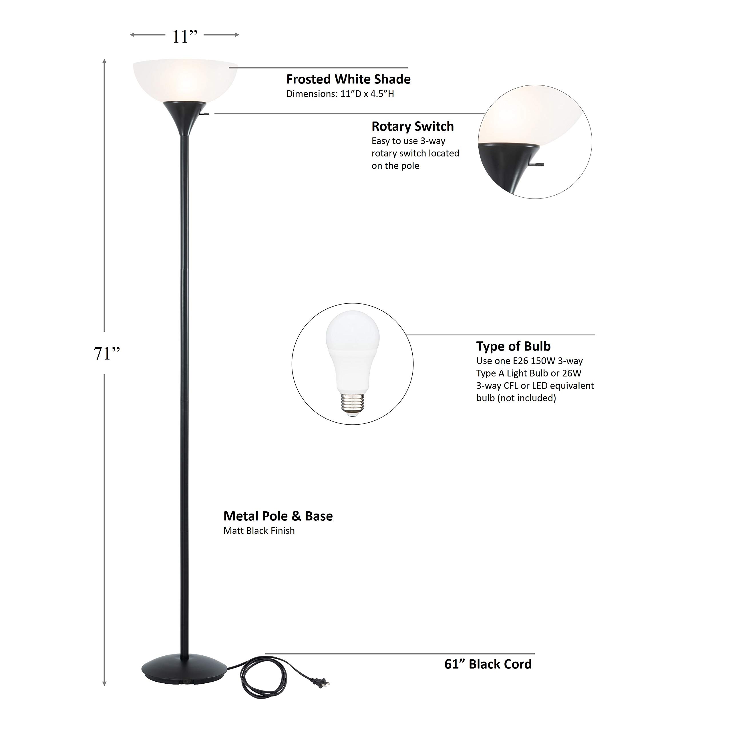 Normande Lighting JS1-161 Torchiere Floor Lamp, Black,White