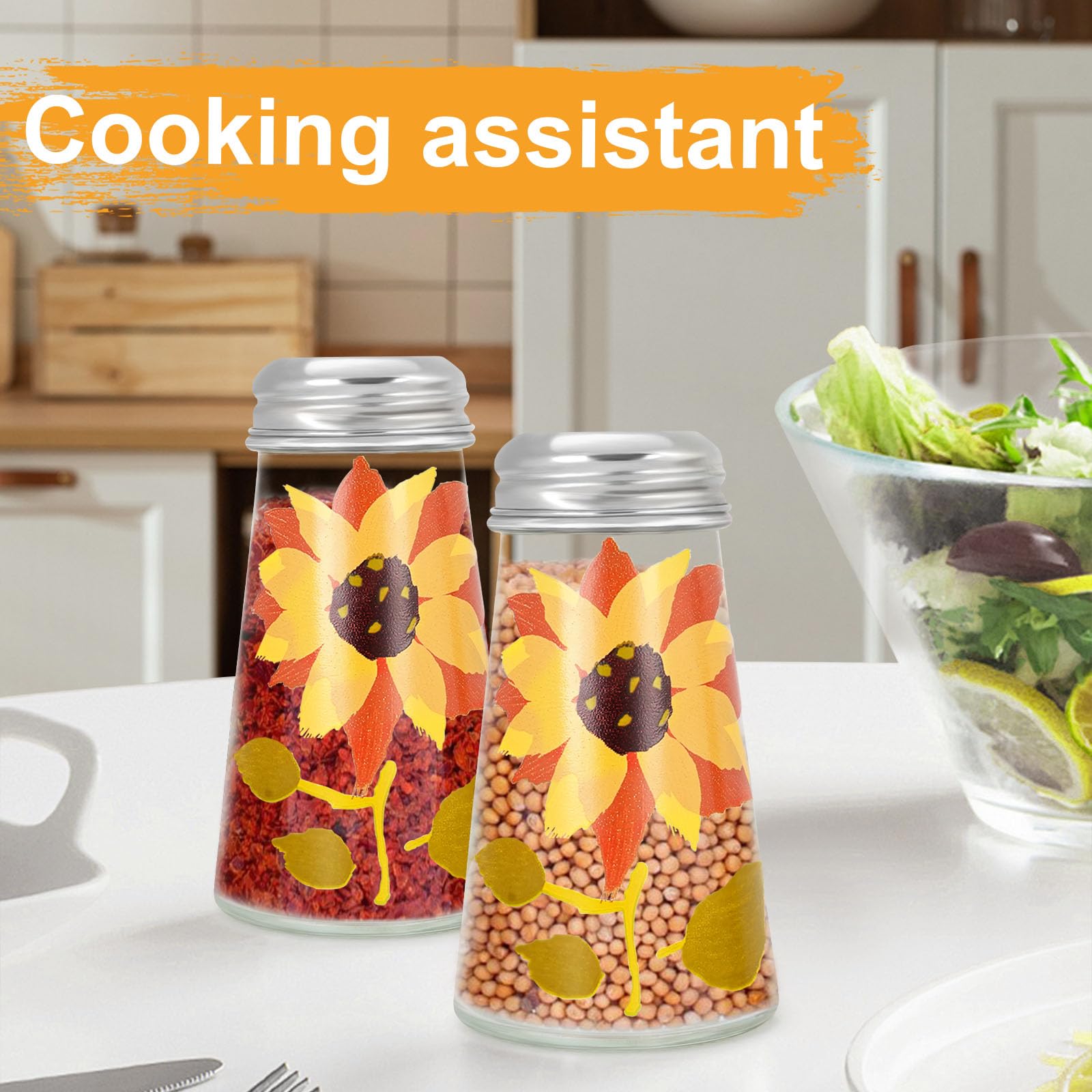 GERUSEA Hand Painted Tapered Salt and Pepper Shaker Set, Sunflowers, Yellow, 2.