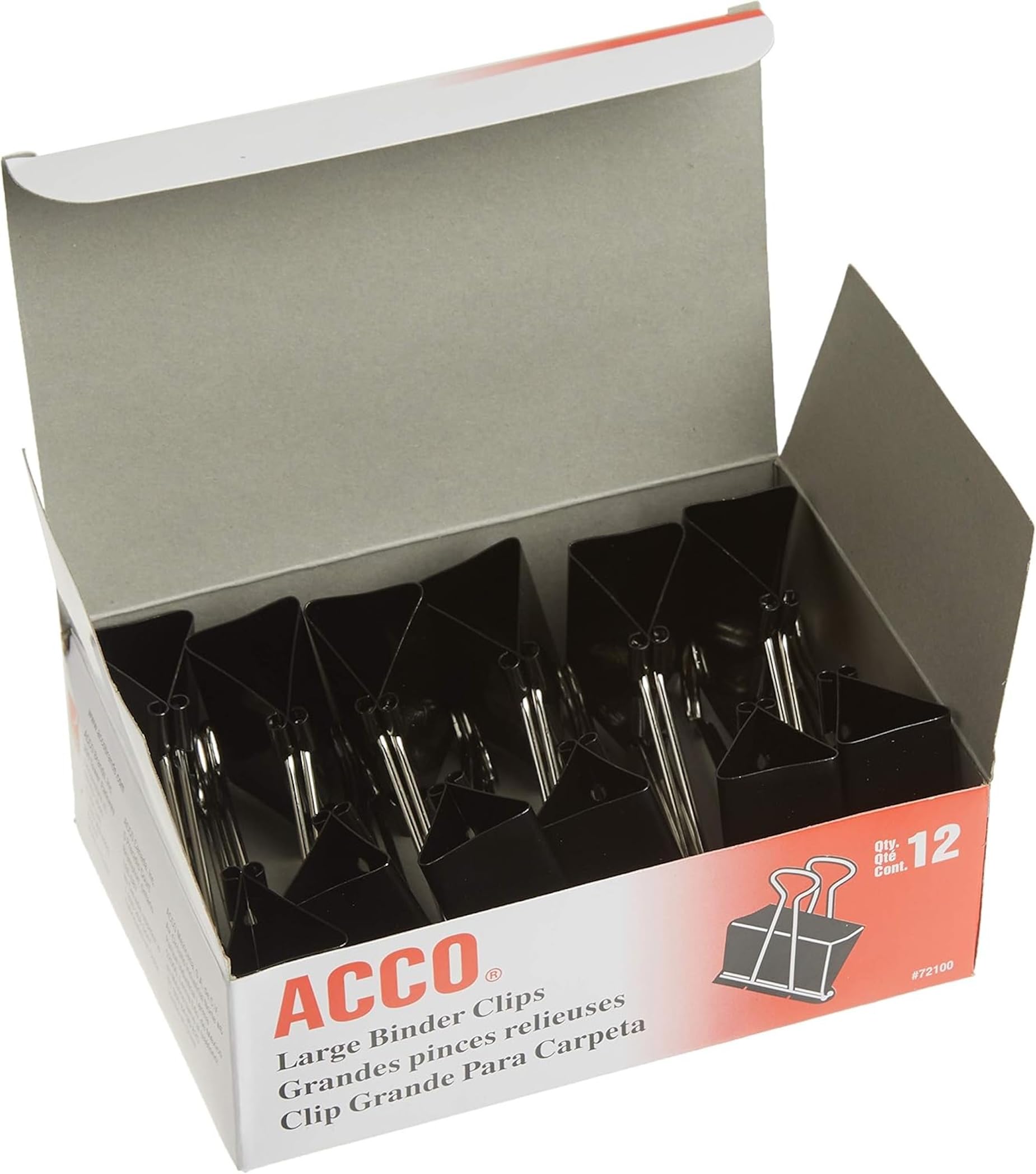 ACCO Binder Clips, Large, 1 Box, 12 Clips/Box (72100)