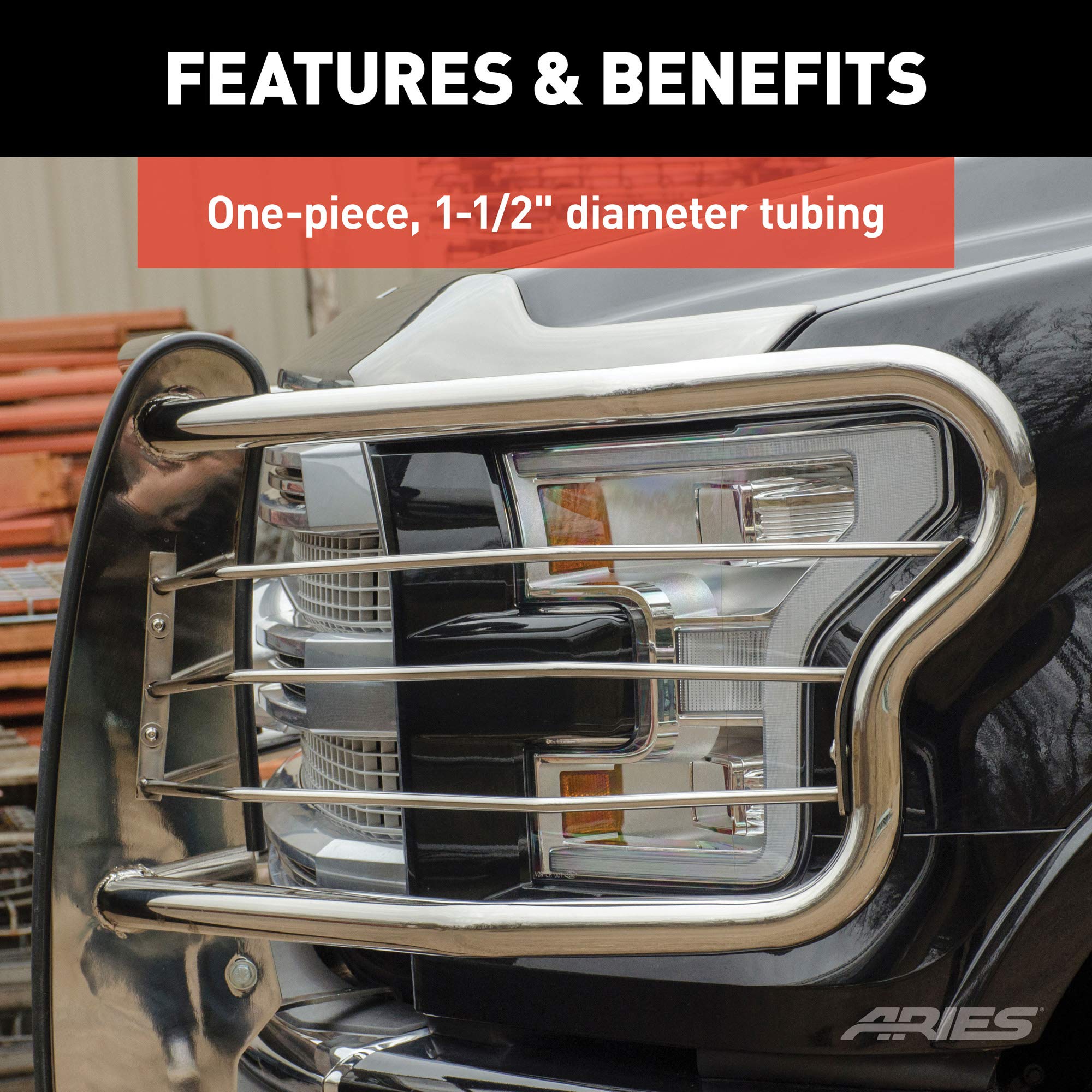ARIES 4076-2 1-1/2-Inch Polished Stainless Steel Grille Guard, No-Drill, Select Hummer H2