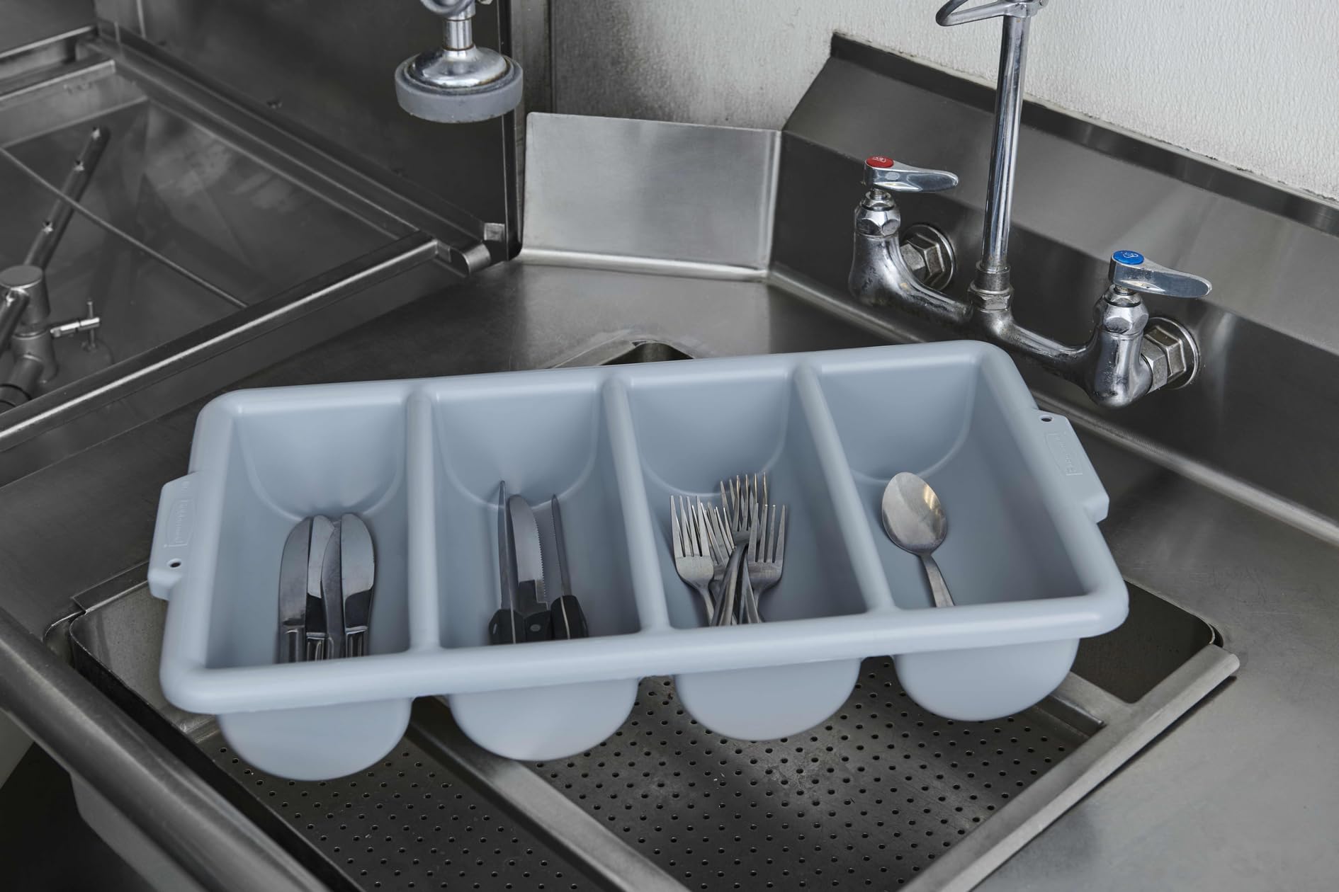 Rubbermaid Commercial Products 4-Compartment Cutlery Bin, Gray, Silverware Tray for Restaurant/Kitchen Use