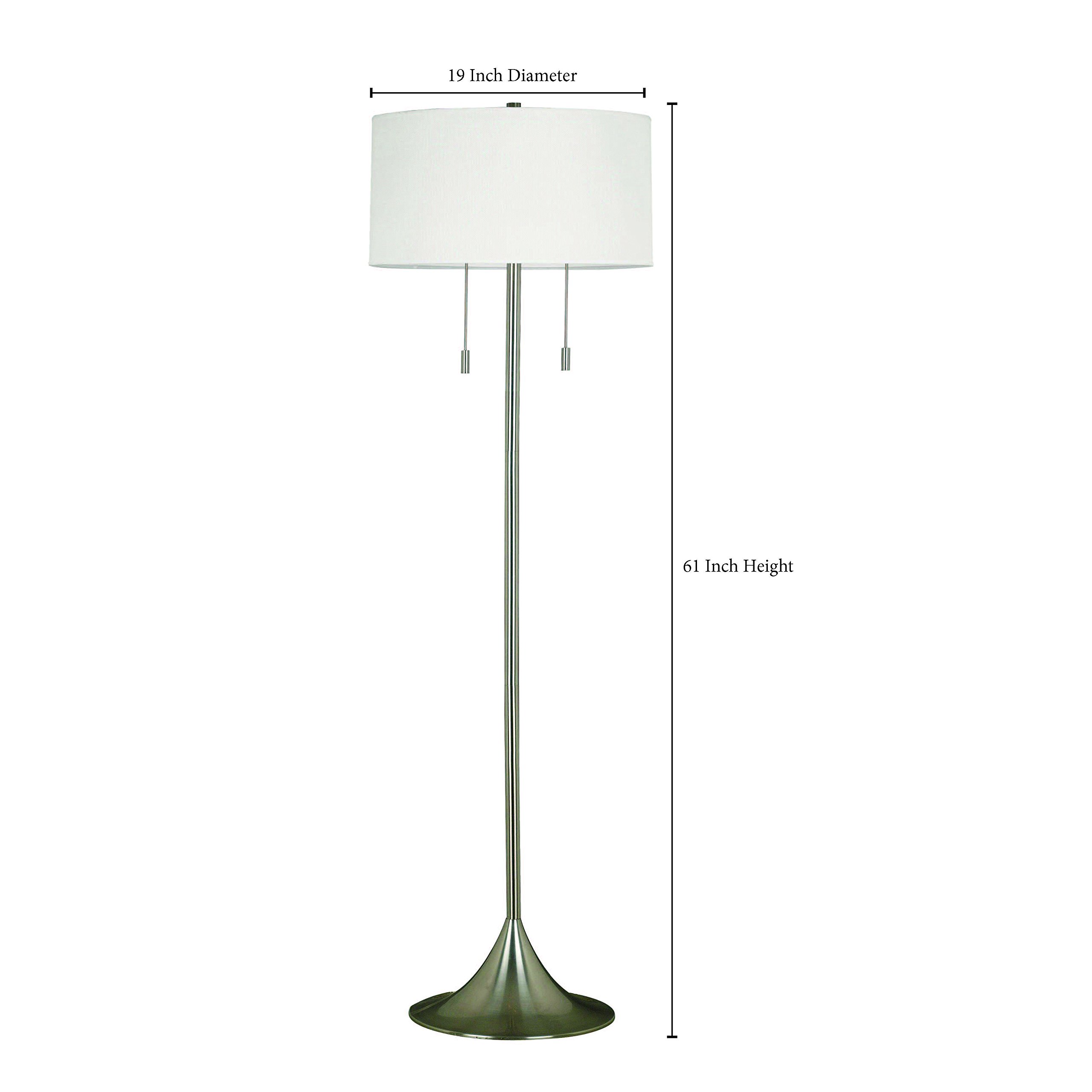 Kenroy Home 21405BS Stowe Floor Lamp with Brushed Steel Finish, Modern Style, 61" Height, 19" Width, 19" Depth