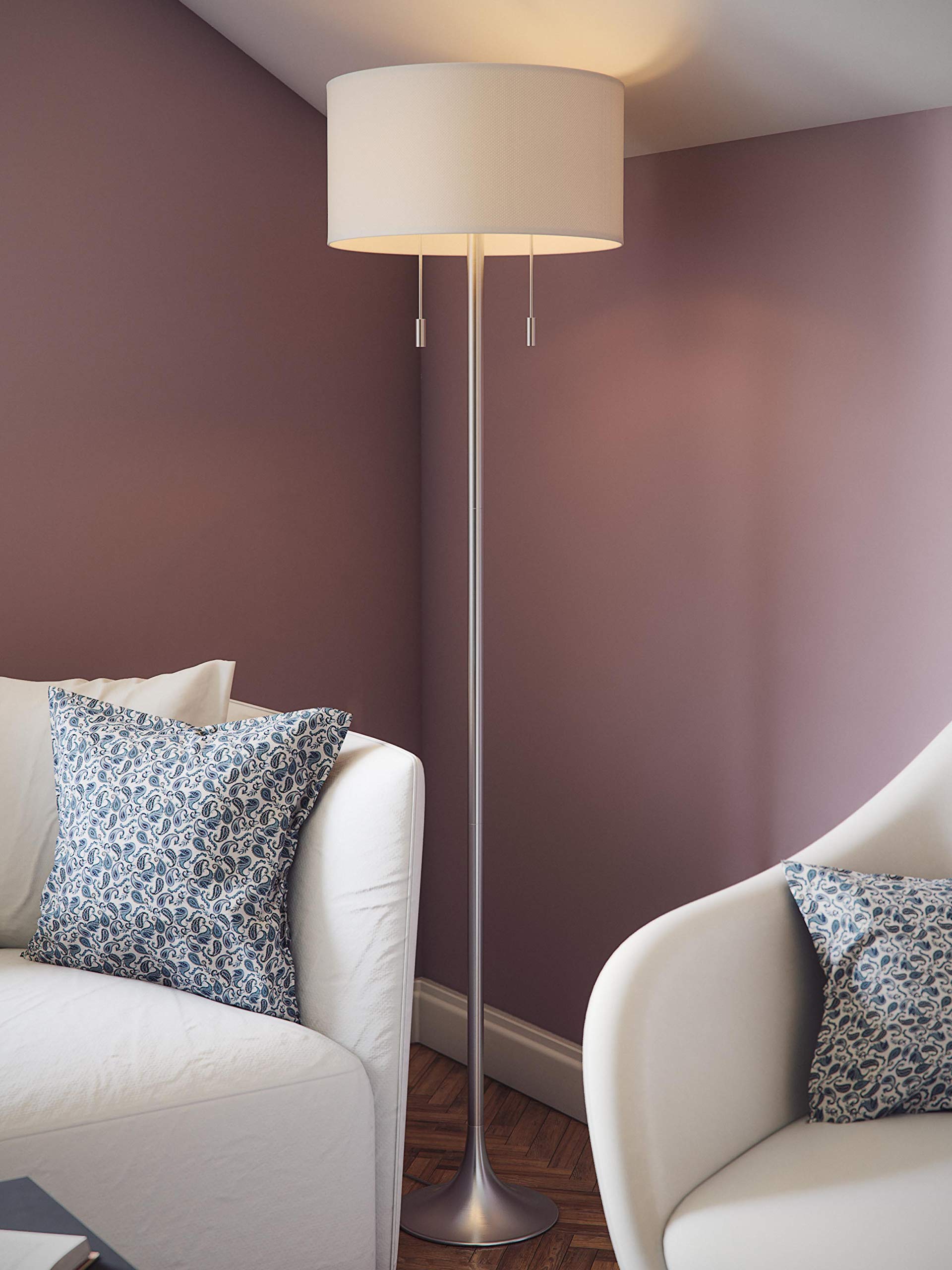 Kenroy Home 21405BS Stowe Floor Lamp with Brushed Steel Finish, Modern Style, 61" Height, 19" Width, 19" Depth