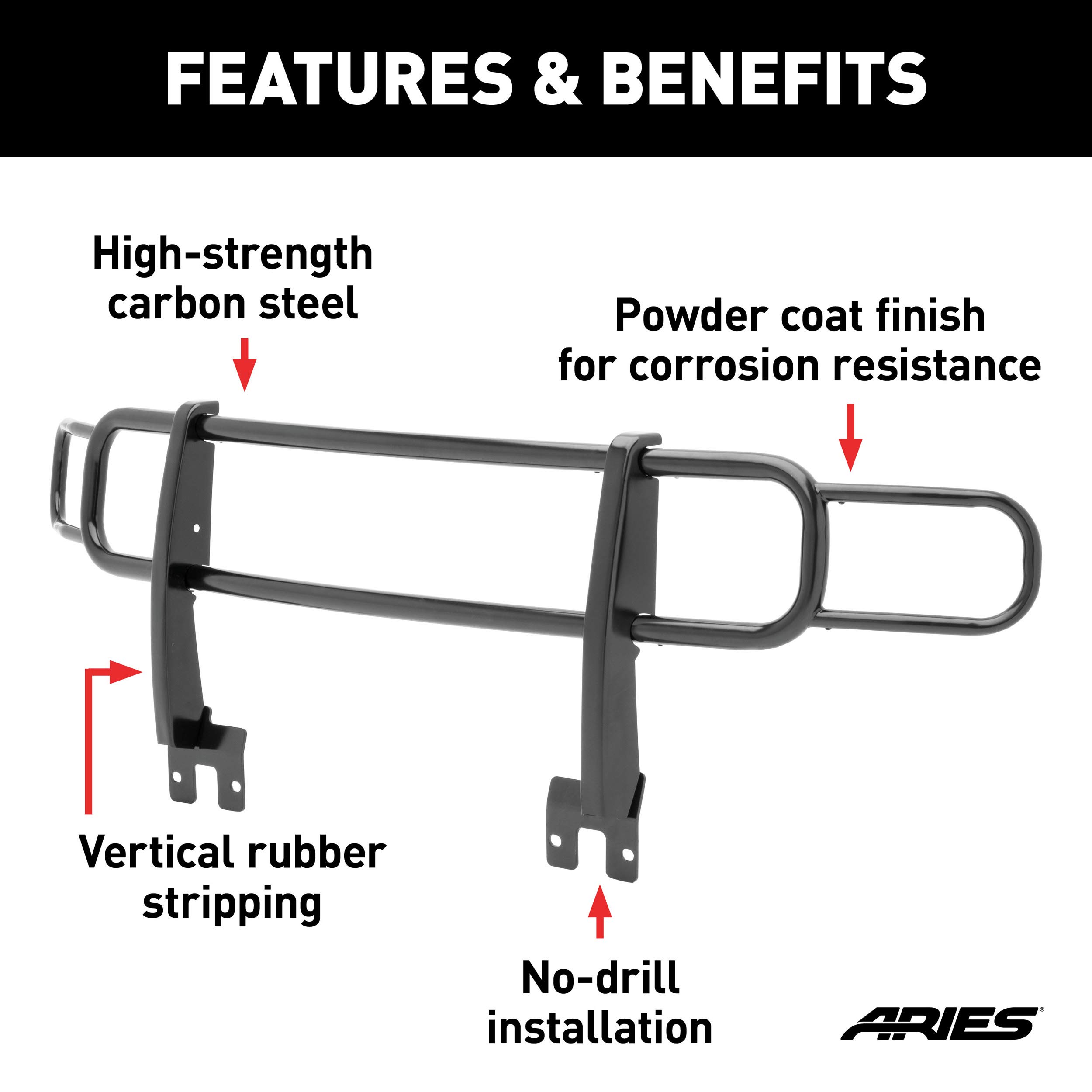 ARIES 4078 Black Steel Grille Guard, No-Drill, Select Hummer H3, H3T