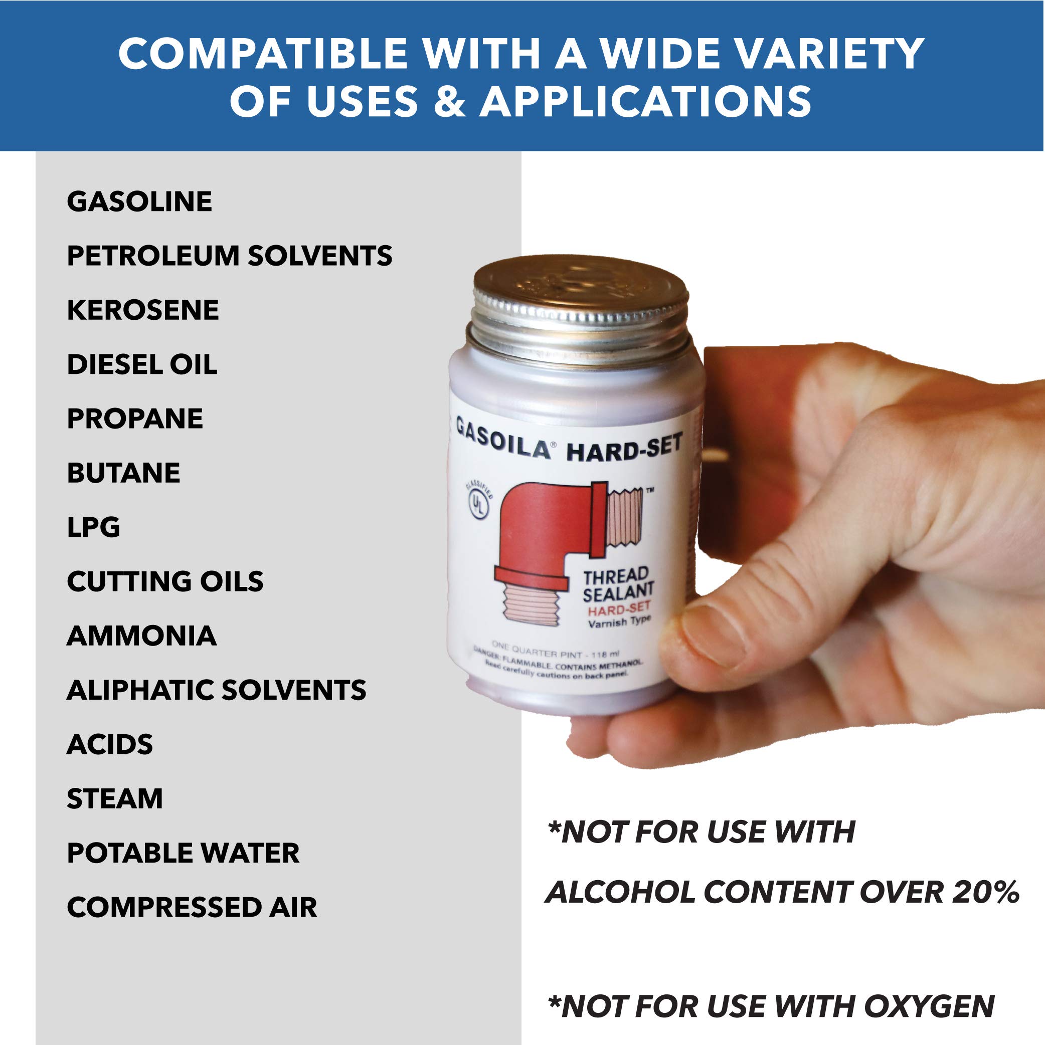 Gasoila Hard-Set Thread Sealant Varnish For Metal, PVC, Rubber, Marble, Wood, and Porcelain 1/4 pt. with Brush