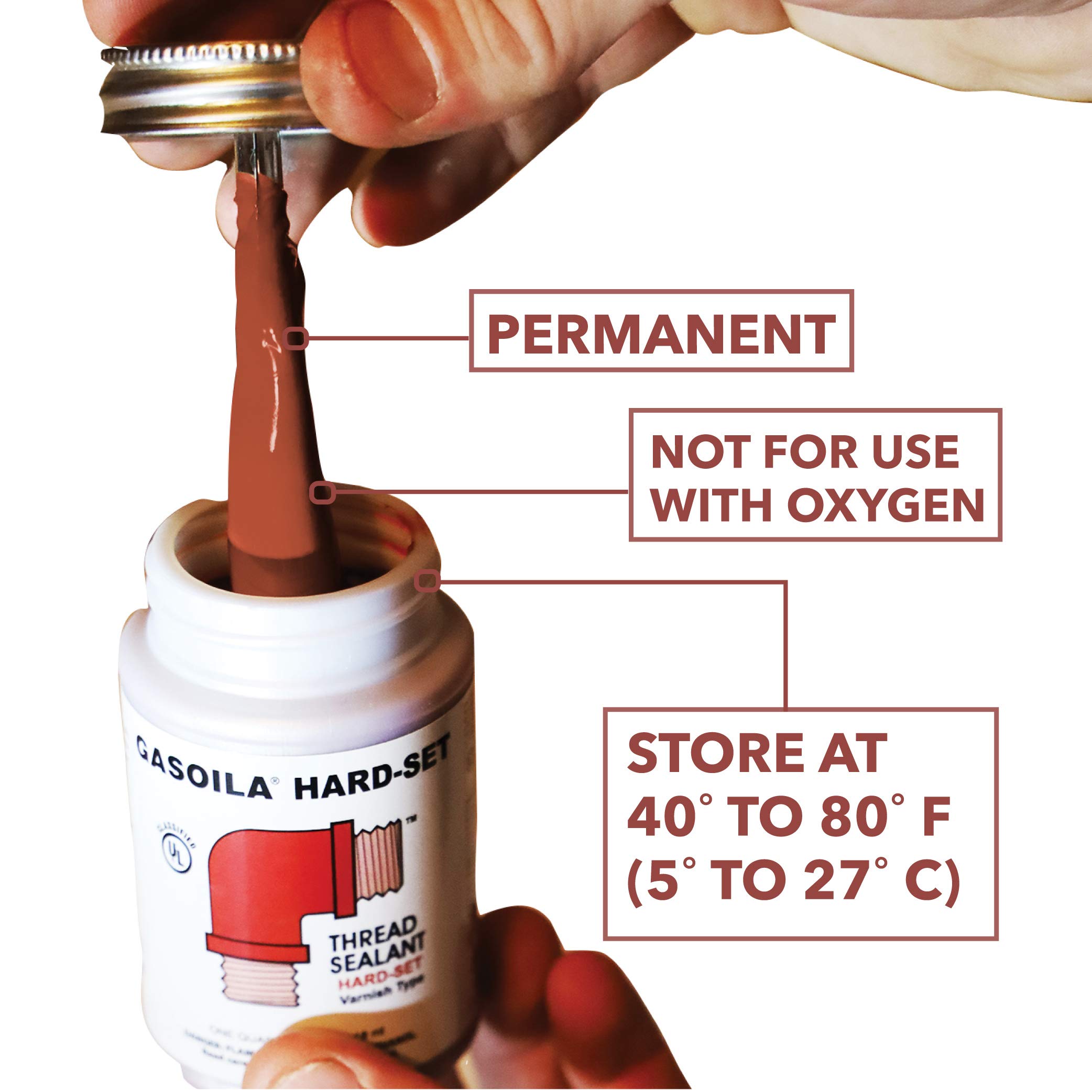 Gasoila Hard-Set Thread Sealant Varnish For Metal, PVC, Rubber, Marble, Wood, and Porcelain 1/4 pt. with Brush