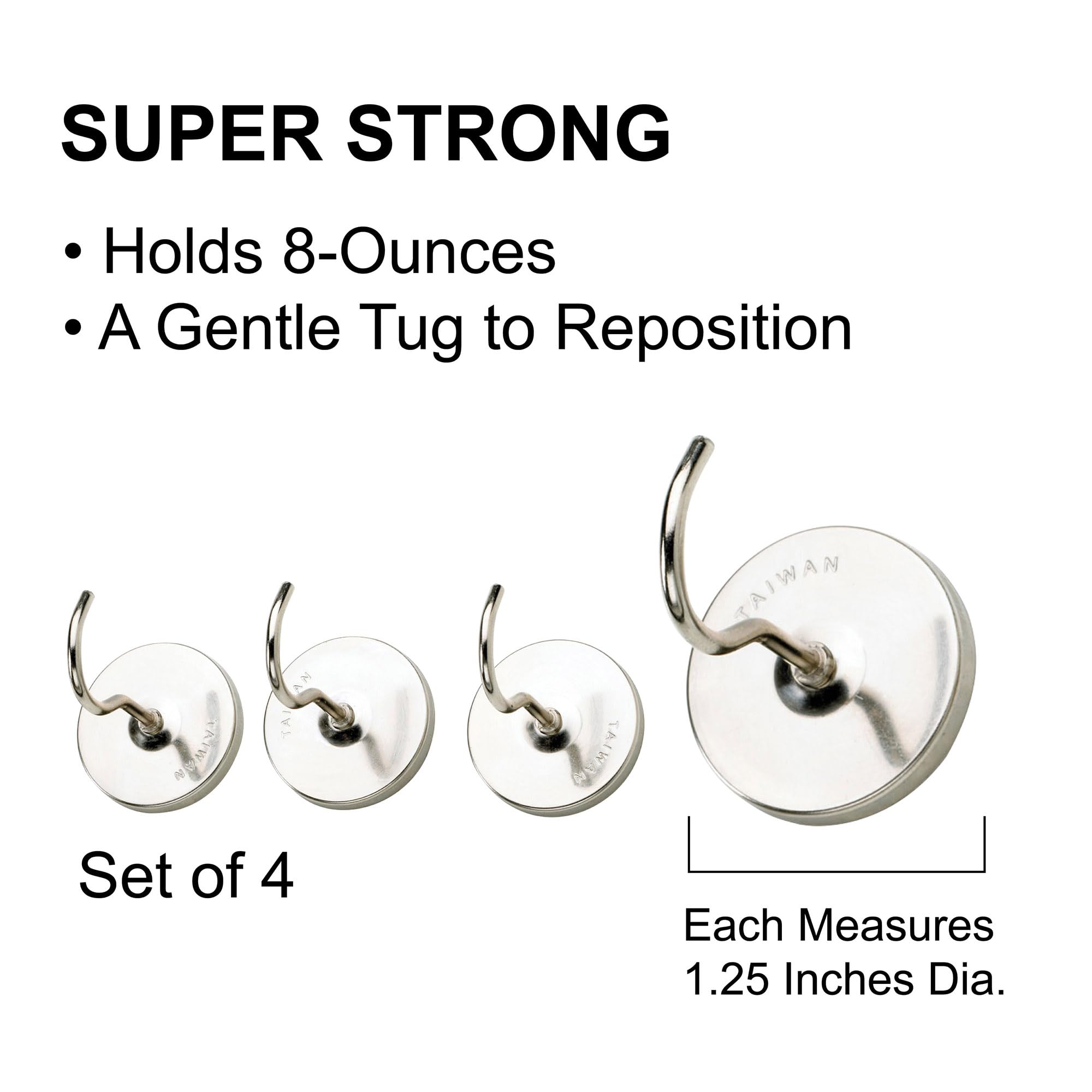 HIC Kitchen HIC Strong Magnetic Hanger Hooks, Heavy Duty Steel with Bright Chrome Finish, 1.25 x 1.5-Inches, Set of 4