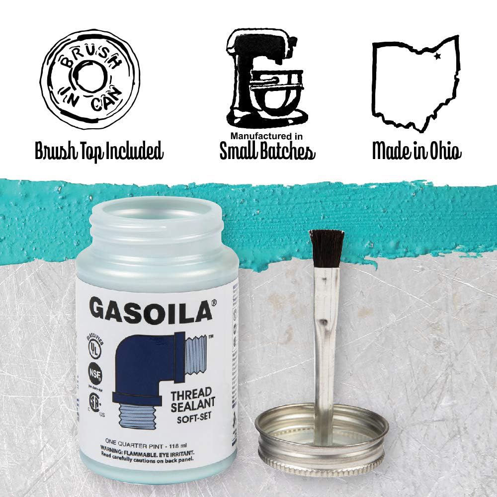 Gasoila - SS04 Soft-Set Pipe Thread Sealant with PTFE Paste, Non Hardening, -100 to 600 Degree F, 1/4 Pint Brush