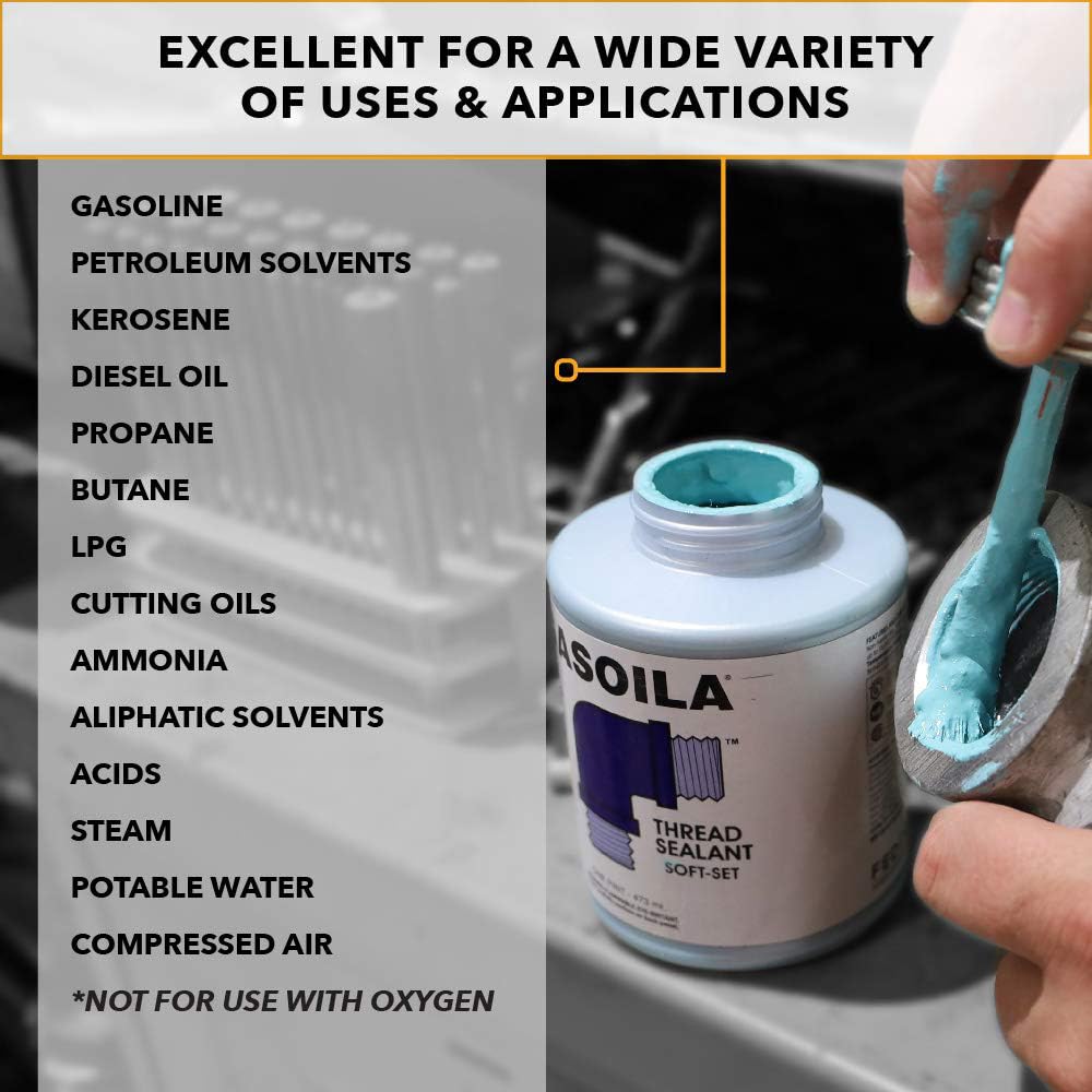 Gasoila - SS04 Soft-Set Pipe Thread Sealant with PTFE Paste, Non Hardening, -100 to 600 Degree F, 1/4 Pint Brush