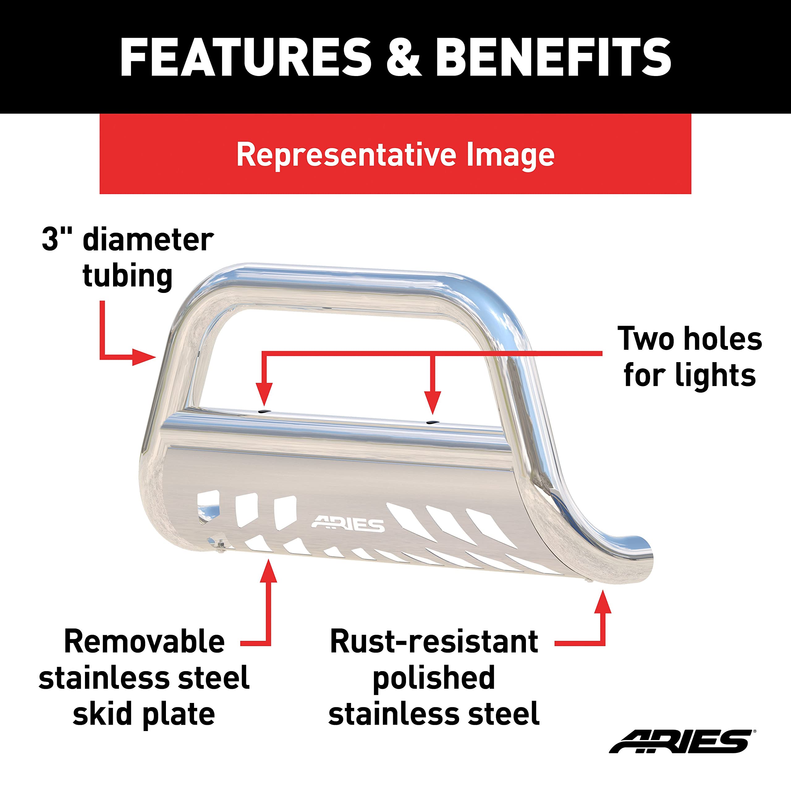Aries 35-2004 Stainless Steel Bull Bar with Skid Plate