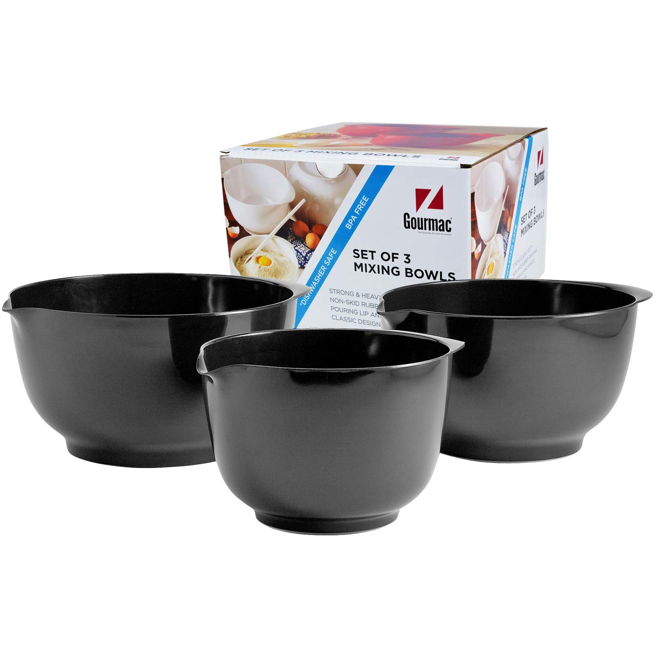 Hutzler Melamine Mixing Bowl Set: 2, 3 and 4 Liters, Black