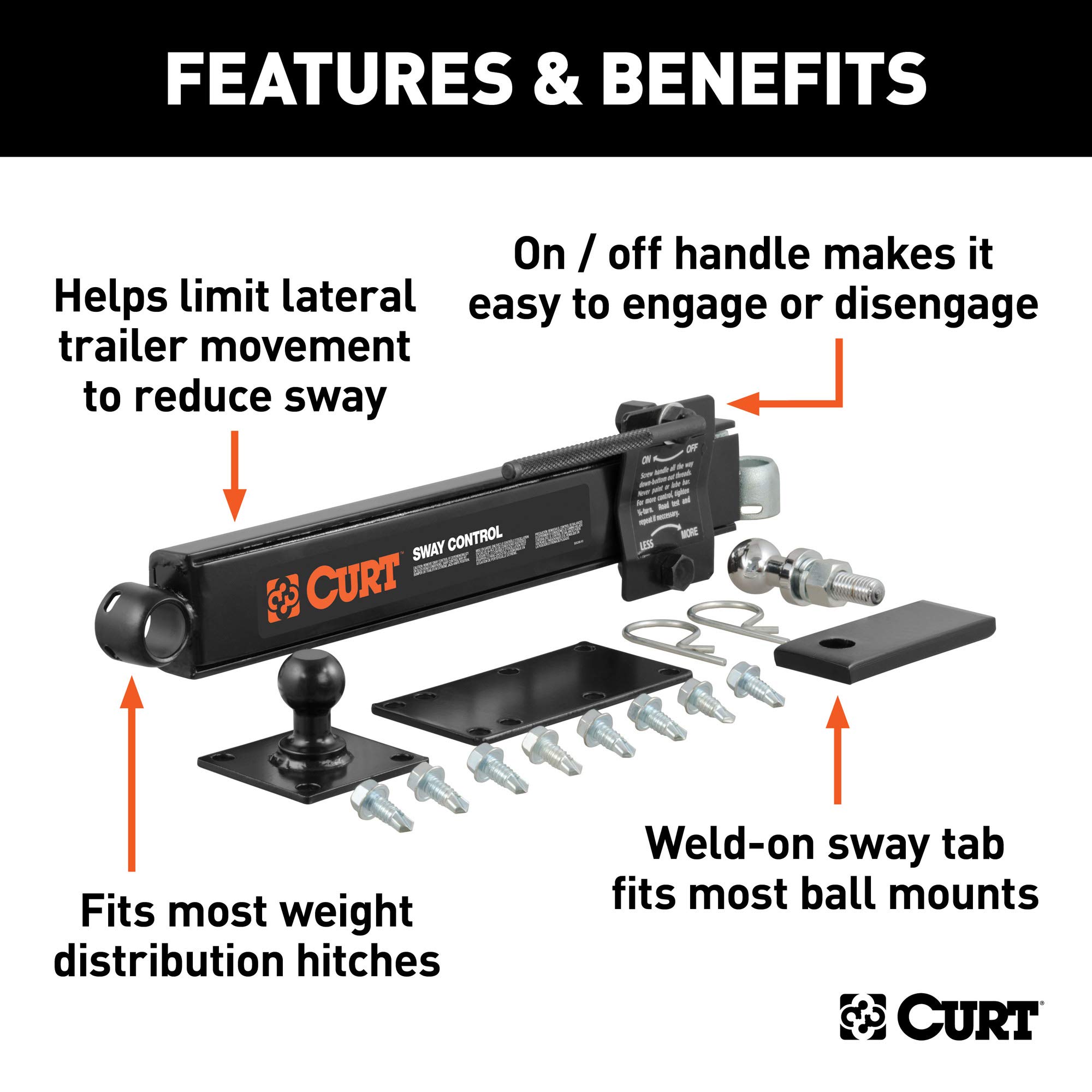 CURT 17200 Trailer Anti-Sway Bar Control Kit , Black
