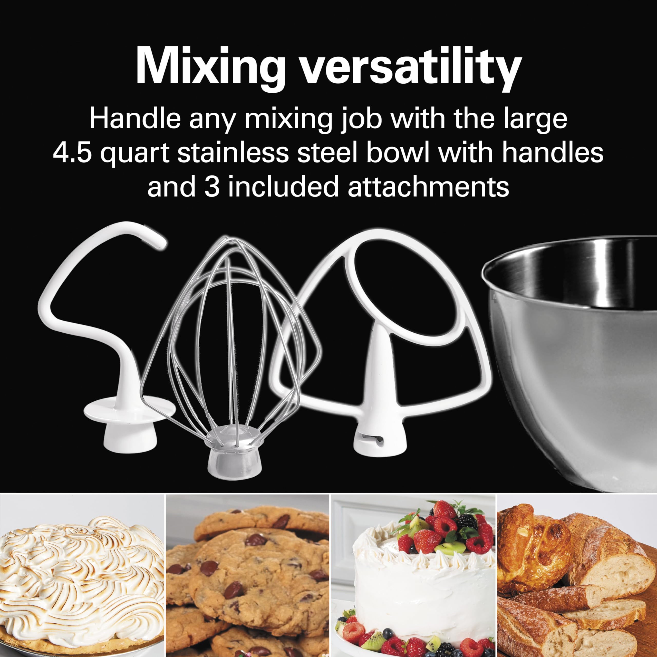 Hamilton Beach All-Metal 12-Speed Electric Stand Mixer, Tilt-Head, 4.5 Quarts, Pouring Shield, Licorice (63227)