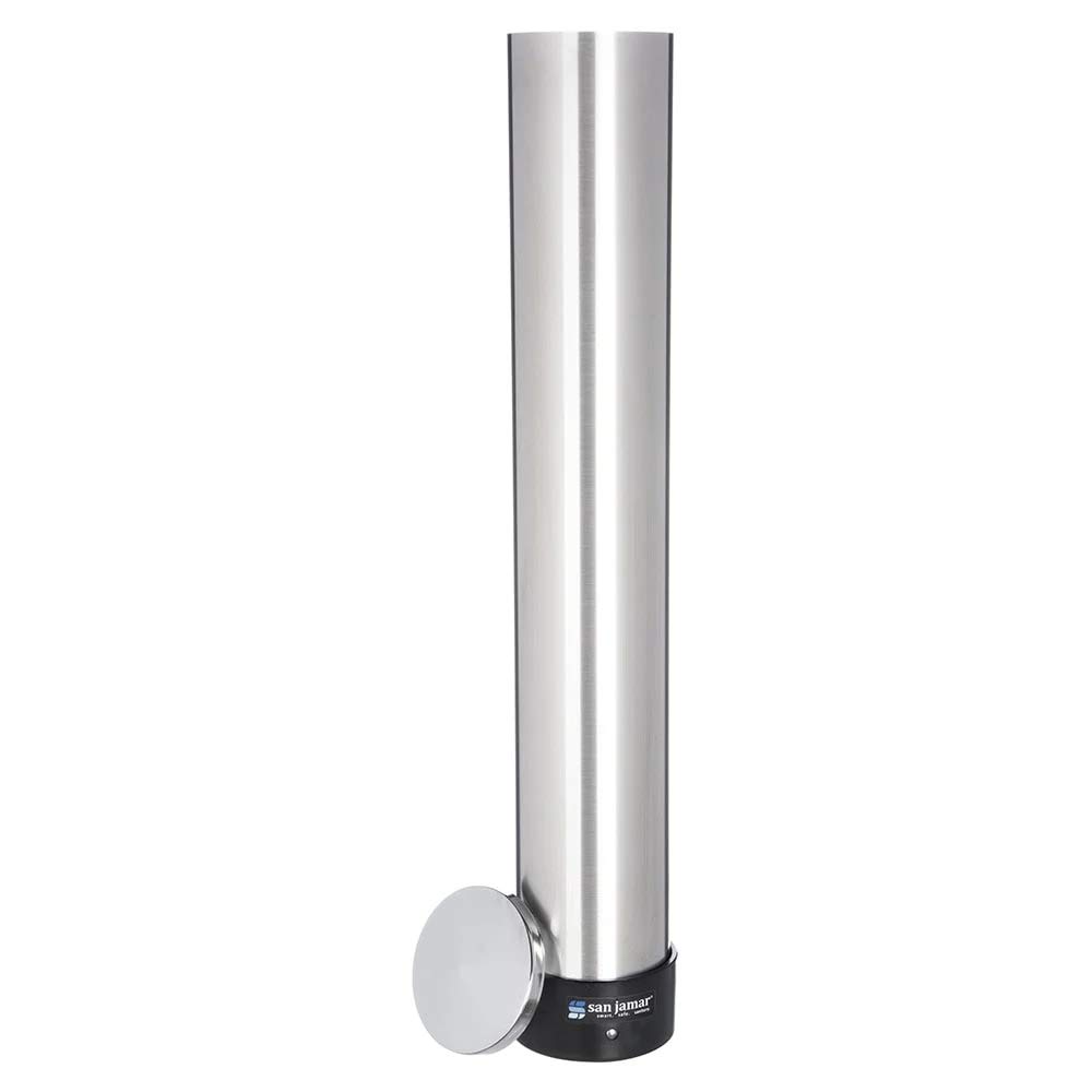 San Jamar C3200P Stainless Steel Pull Type Beverage Cup Dispenser, Fits 6oz to 10oz Cup Size, 2-7/32" to 3-3/16" Rim, 23-1/2" Tube Length