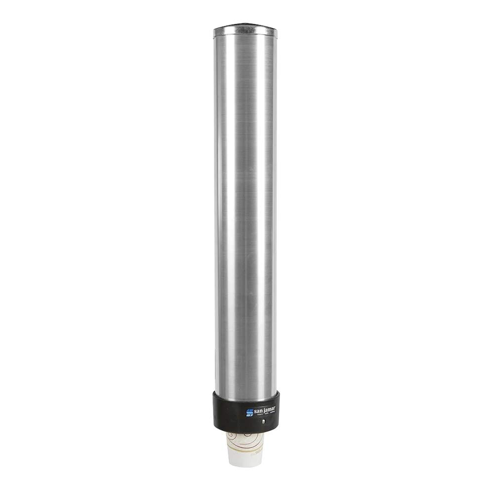 San Jamar C3200P Stainless Steel Pull Type Beverage Cup Dispenser, Fits 6oz to 10oz Cup Size, 2-7/32" to 3-3/16" Rim, 23-1/2" Tube Length