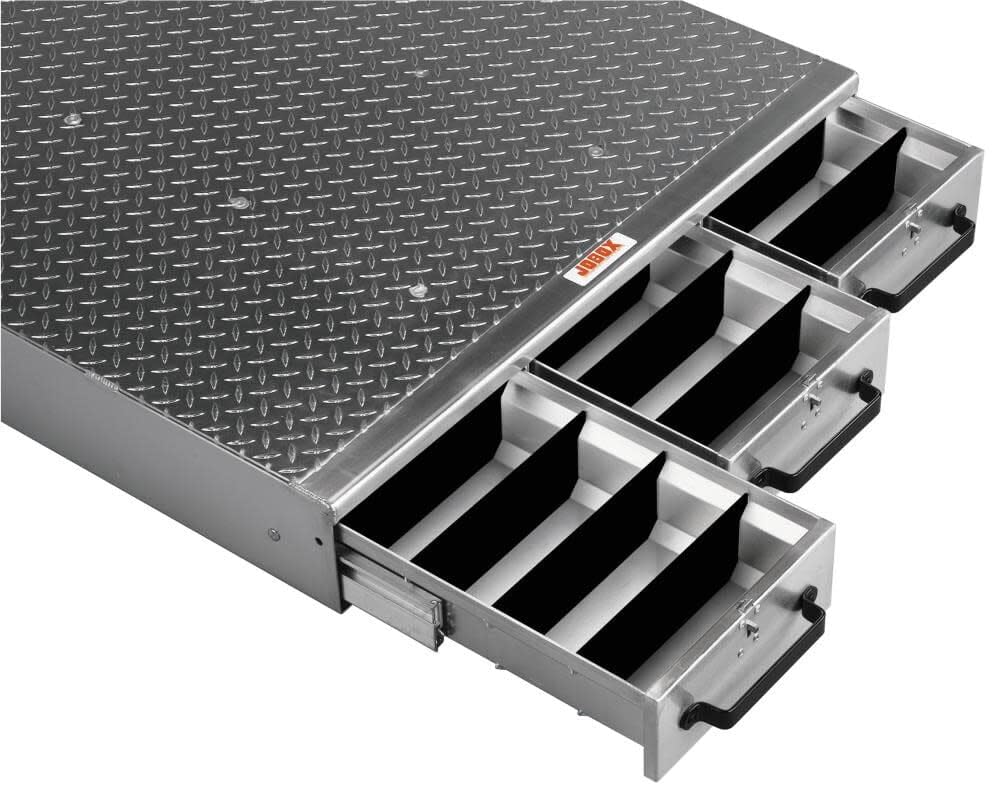 Jobox 1403980 3-Drawer Long Floor Heavy-Duty Aluminum Drawer Storage - (36" W x 6" H x 50" L)