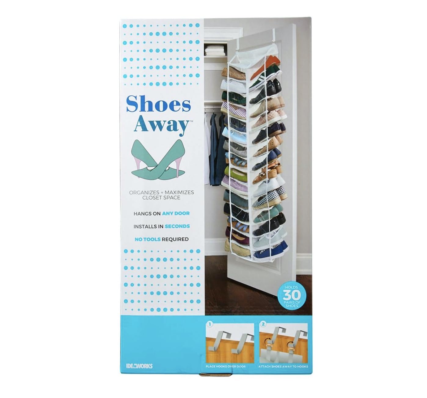 IdeaWorks 82-3054TV Away Hanging Shoe Organizer, White, 15.5"x8.25"x3.5"