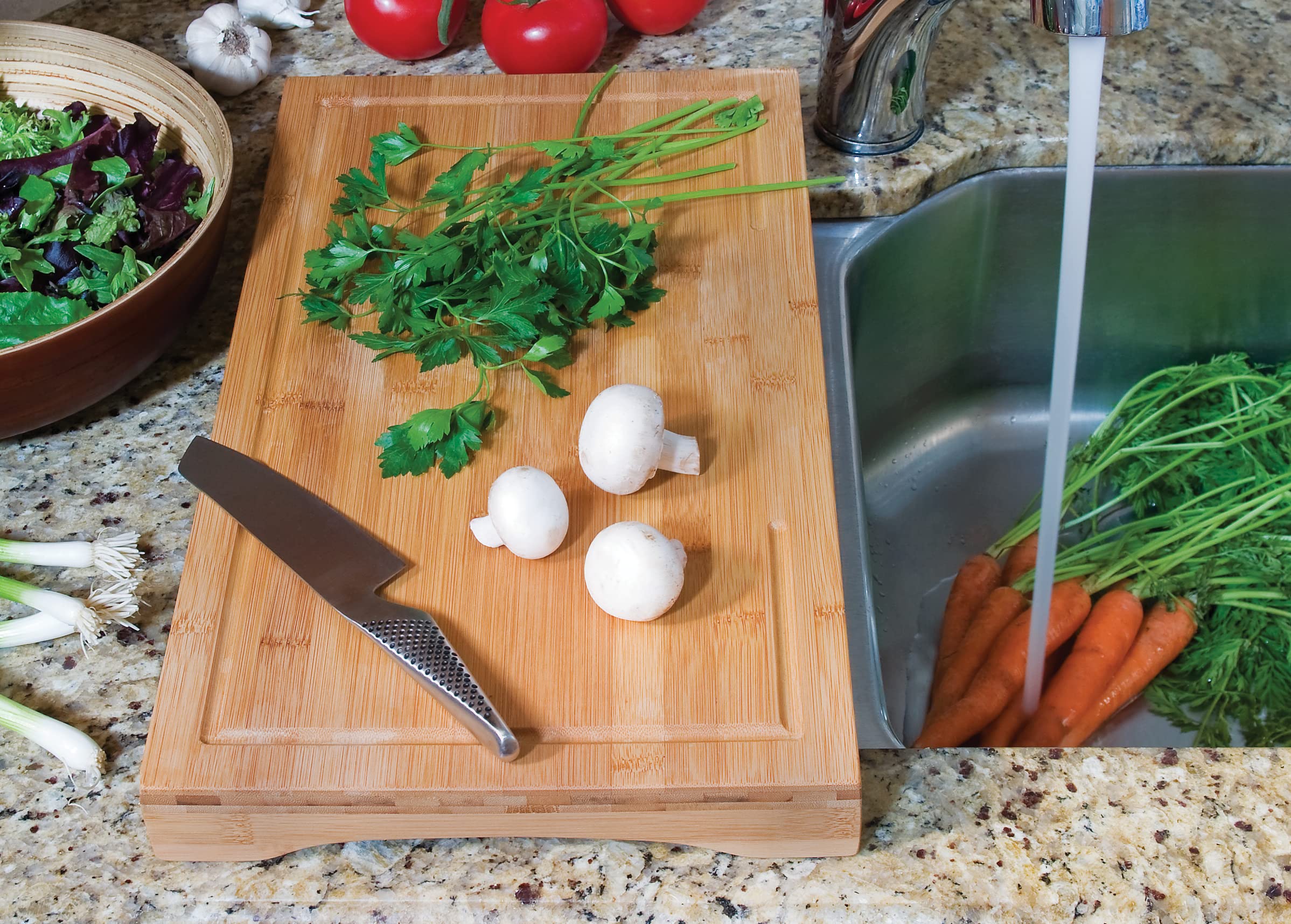 Lipper International Bamboo Wood Over-The-Sink/Stove Kitchen Cutting and Serving Board, Large, 20-1/2" x 11-1/2" x 2"