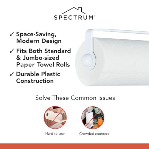 Spectrum Diversified Wall Mount Holder Easy Installation, Under Kitchen Cabinet Paper Towel Dispenser, Use, White