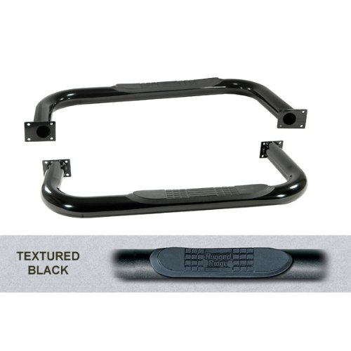 Rugged Ridge 11591.02 Tube Side Step Kit, Round, 3 Inch, Black; 76-86 Jeep CJ7