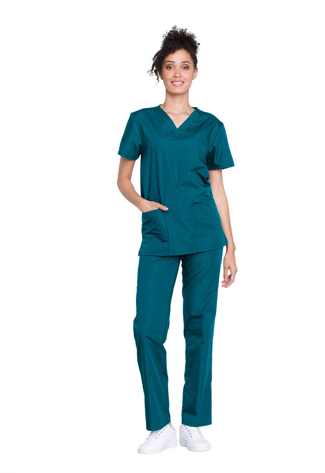 Cherokee Adult's Unisex Top and Scrub Pant Set, Caribbean Blue, Medium