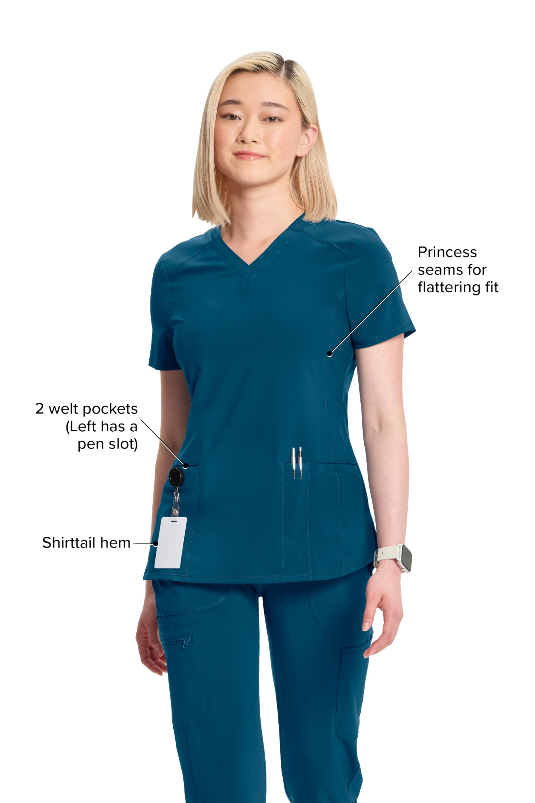 Cherokee Infinity Women Scrubs Top V-Neck CK865A, M, Caribbean Blue