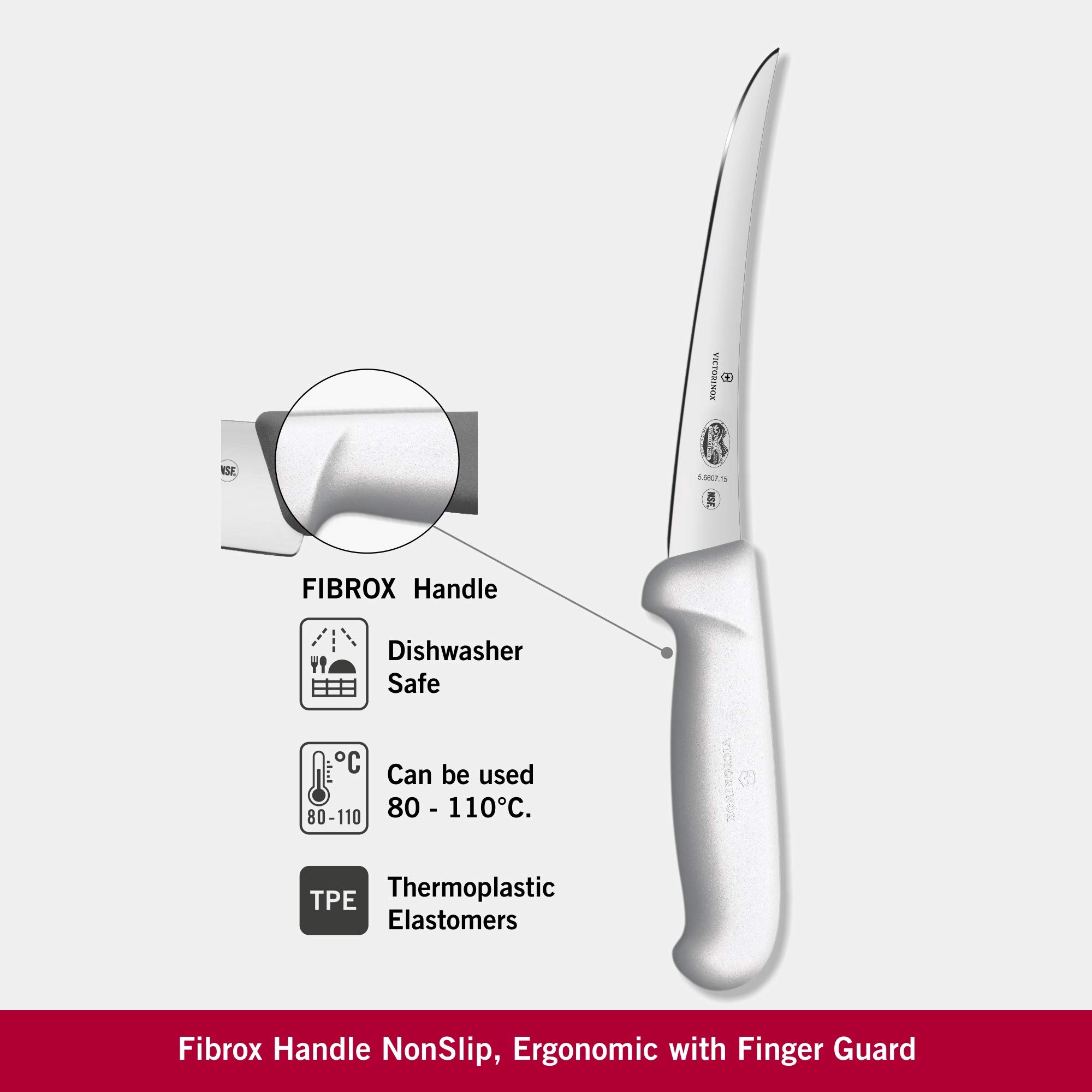 Victorinox Swiss Army Cutlery Fibrox Pro Curved Boning Knife, Semi-Stiff Blade, 6-Inch