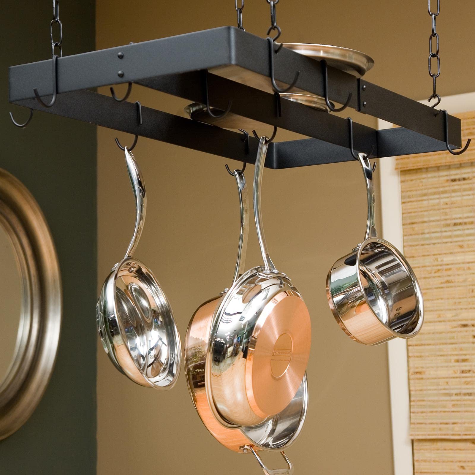 Rogar Black Rectangular Pot Rack with Centerbar