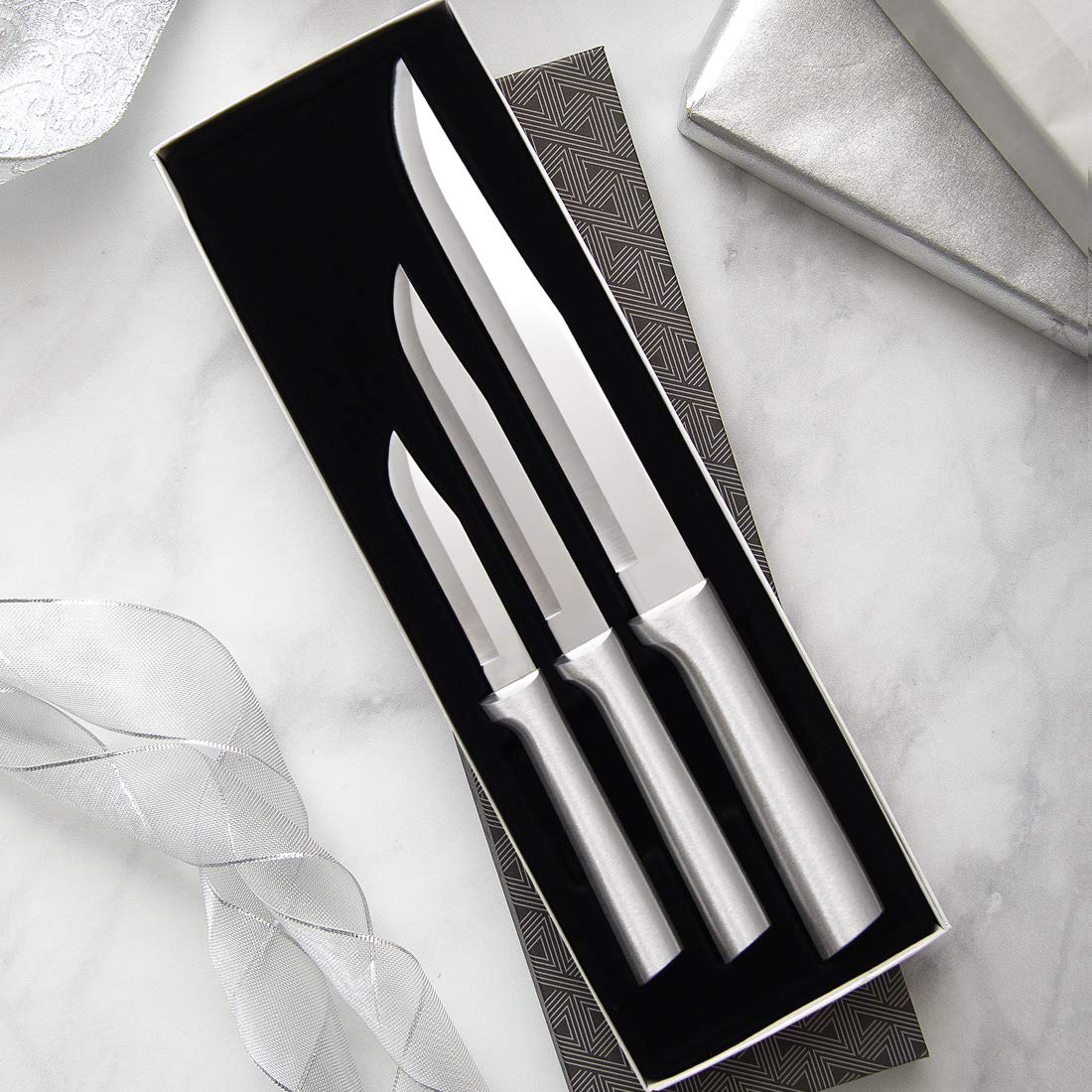 Rada Cutlery Housewarming Knife Gift Set – 3 Piece Stainless Steel Knives With Brushed Aluminum Handles Made in the USA