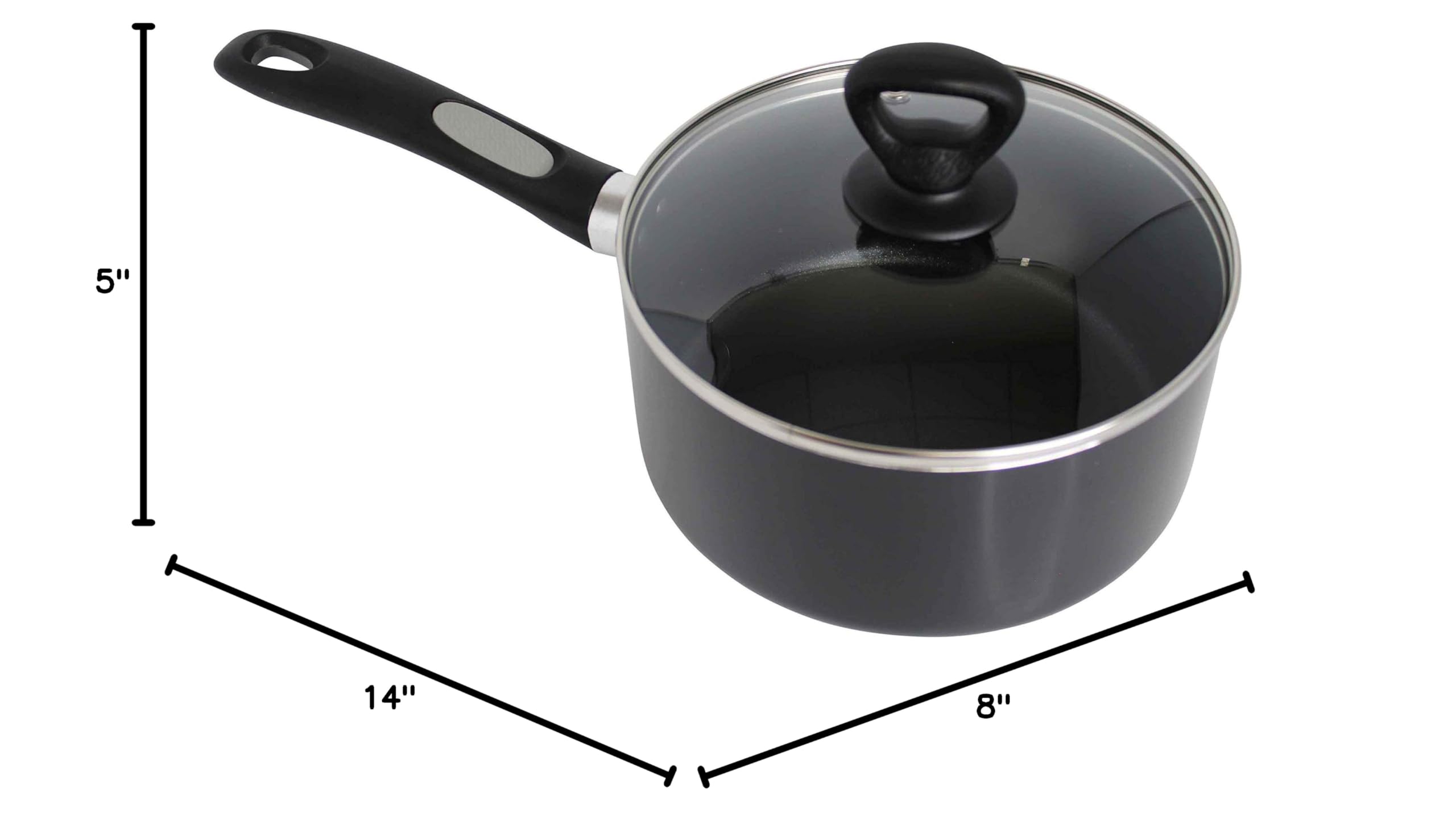 Mirro A7972484 Get A Grip Aluminum Nonstick 3-Quart Saucepan with Glass Lid Cover Cookware, Black