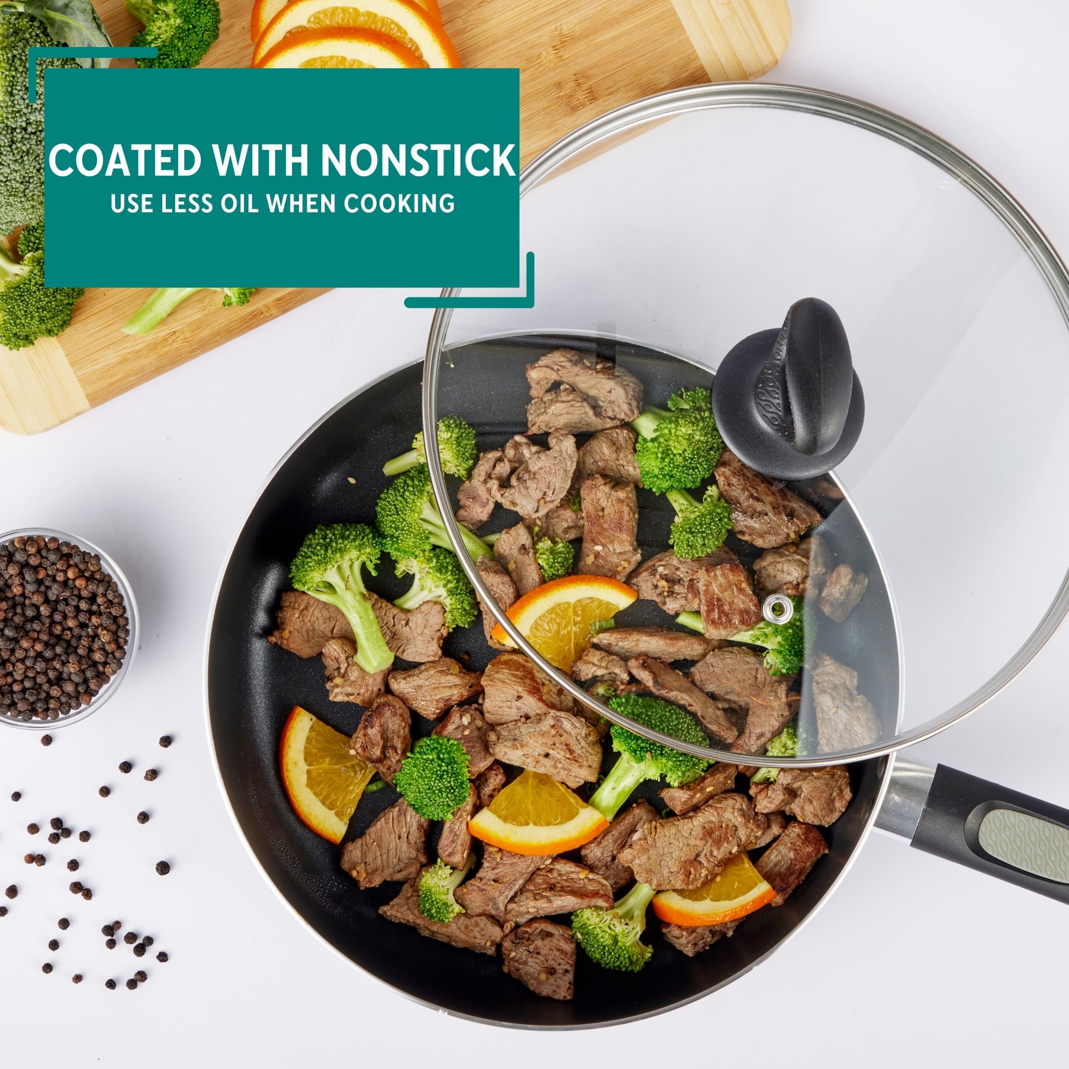 Mirro Get A Grip Nonstick Fry Pan with Glass Lid Cookware, 10-Inch, Black