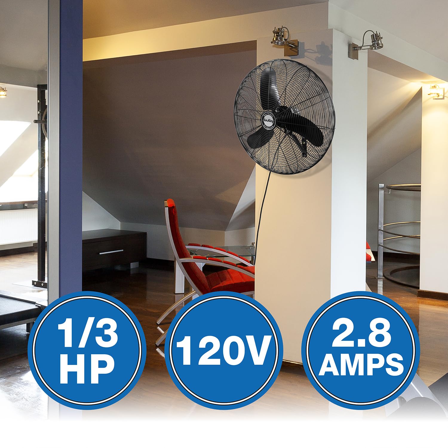 Air King 9070 30-Inch 1/3-Horsepower Industrial Grade Wall Mount Fan, Black Finish